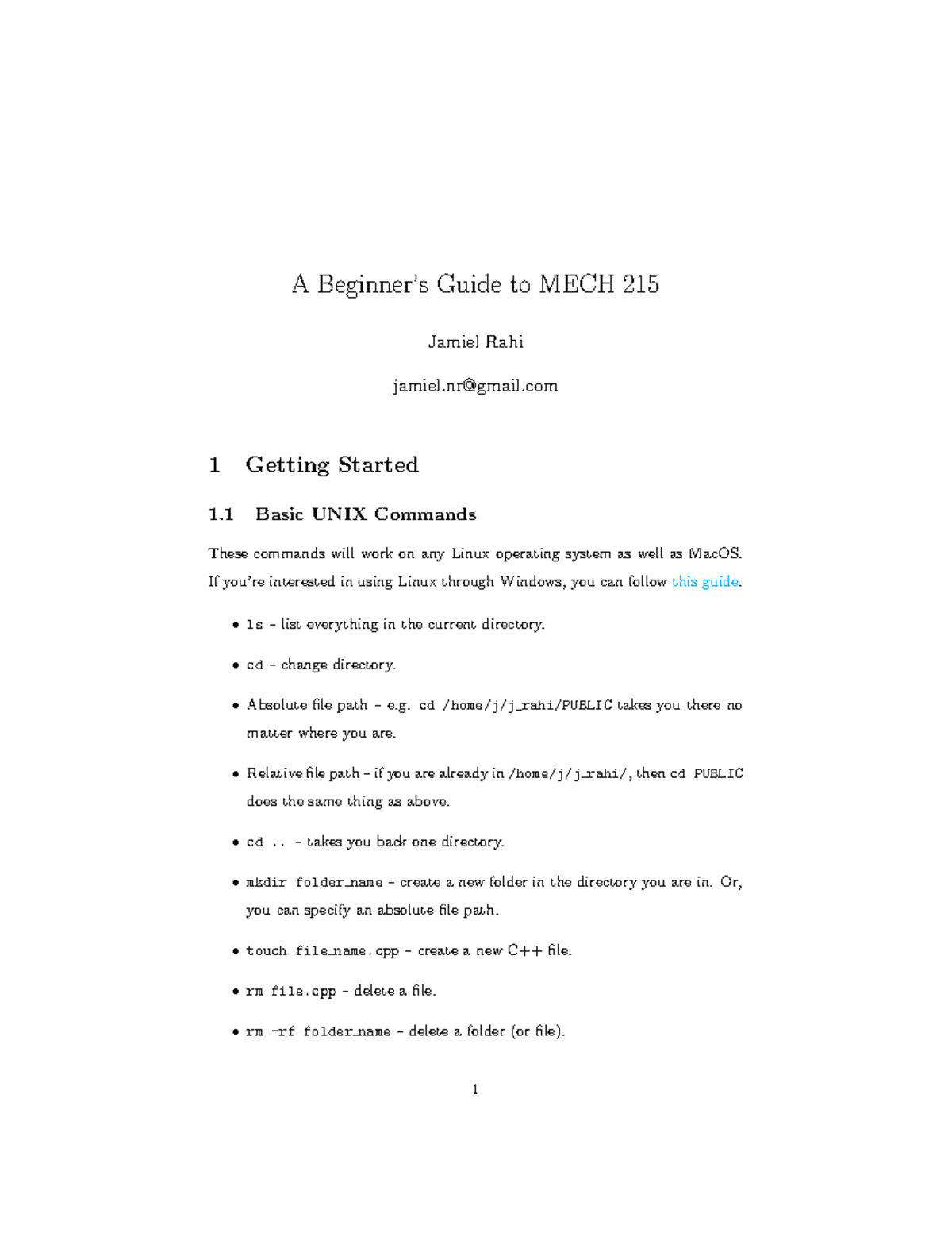 A Beginner's Guide to MECH215: Essential UNIX Commands & C++ Intro - Studocu