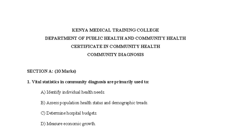 CAT CHA 1.2 Community Diagnosis: Vital Stats & Morbidity Indicators ...