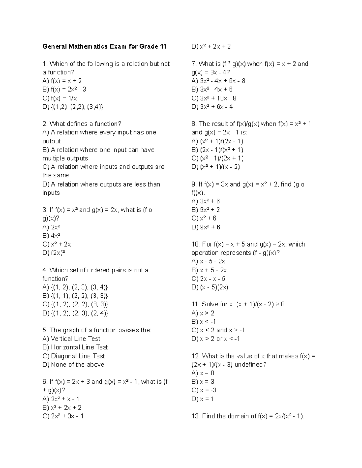GEN MATH MOCK TEST - G11 Study Guide and Answer Key - Studocu