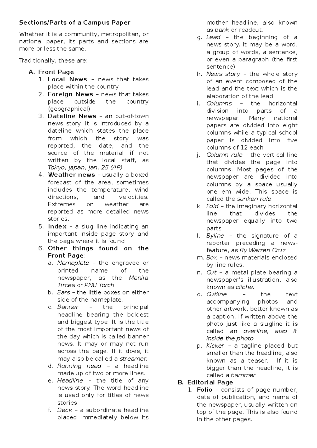 Sections of a Campus Paper: Structure and Content Overview - Studocu
