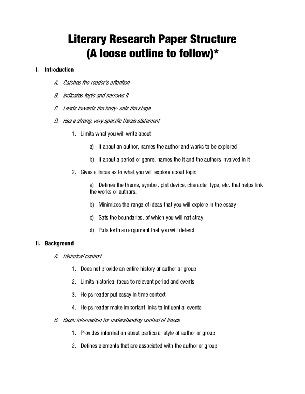 Literary Research Paper Structure Guide: Key Components & Tips - Studocu