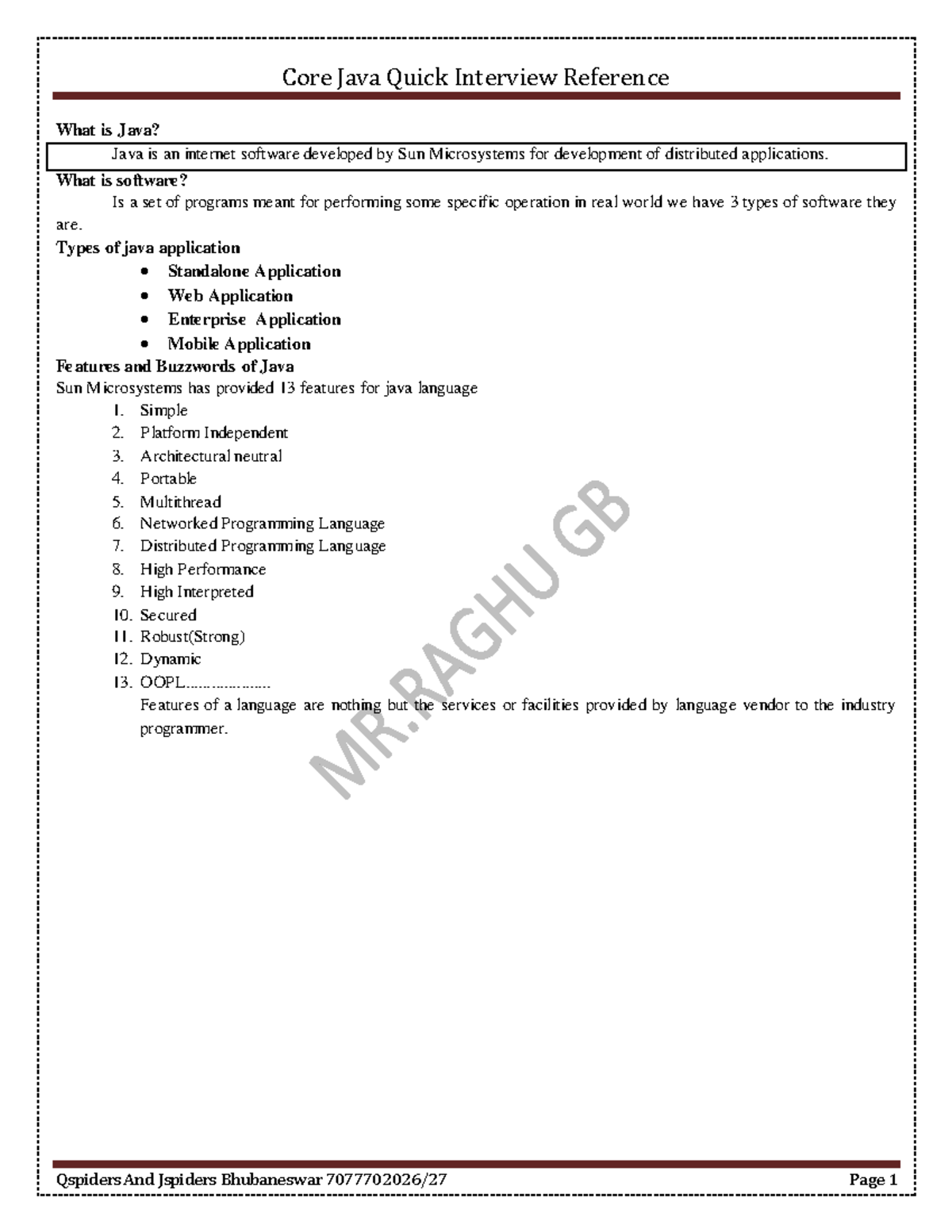 Core Java - Quick Interview Reference Guide (CS101) - Studocu