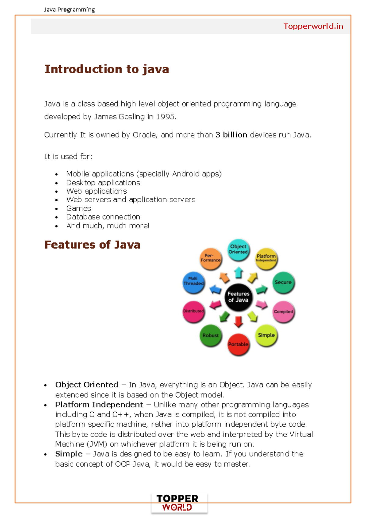 Introduction to java 2 - Svsv - Topperworld Introduction to java Java ...