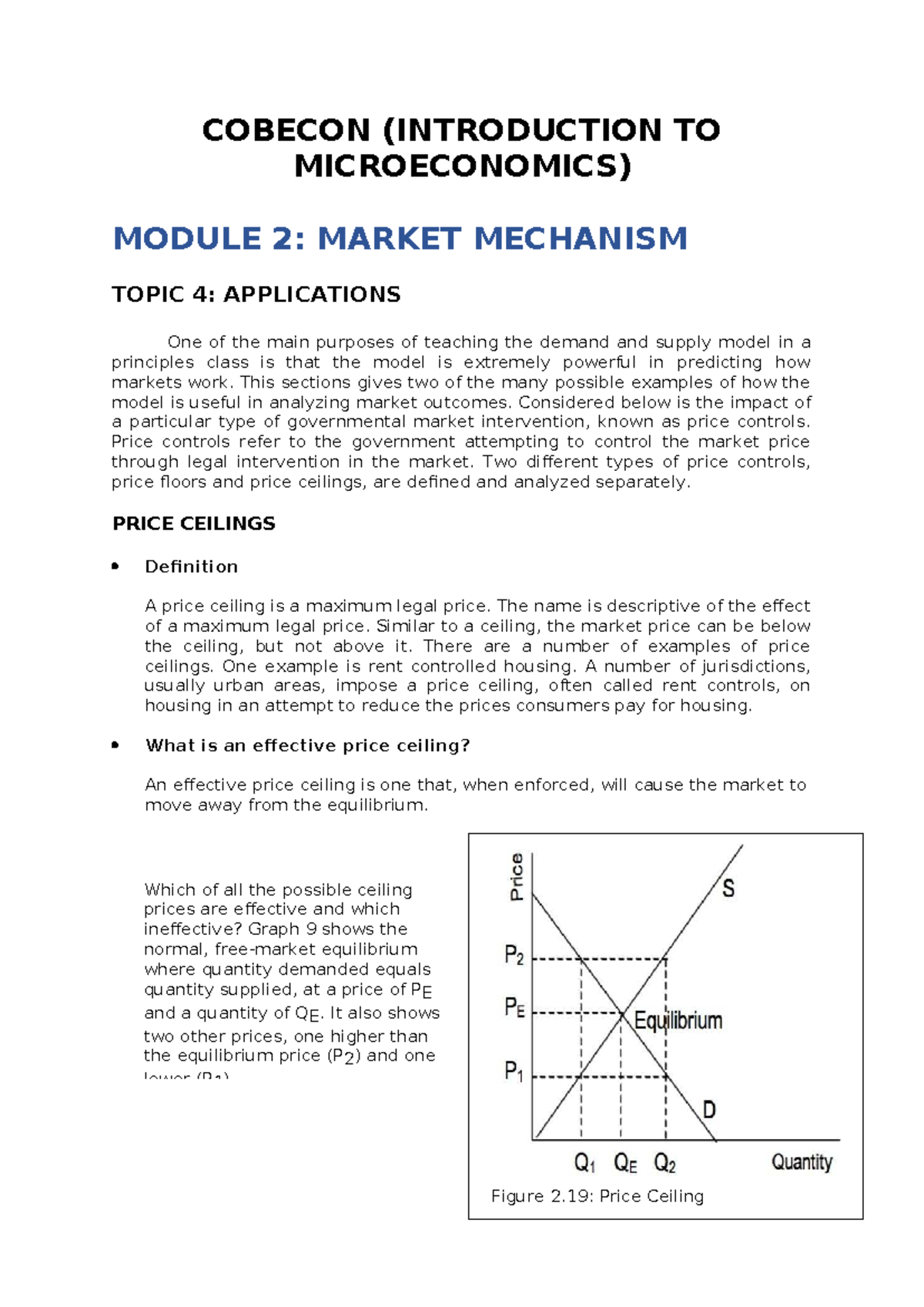 COBECON (INTRODUCTION TO MICROECONOMICS) MODULE 2: MARKET MECHANISM ...