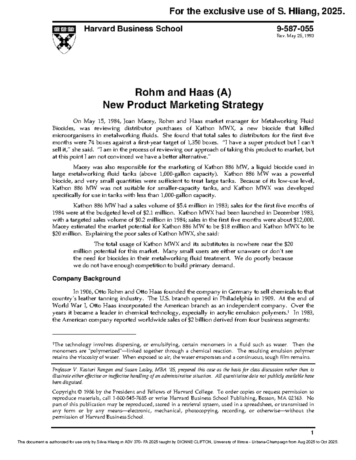 Kathon Metalworking Fluid Biocides Marketing Strategy Review - ADV 370 ...