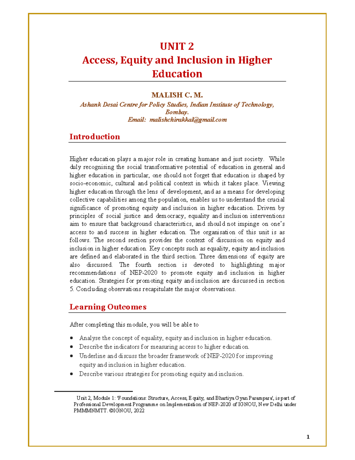 Module 1: Unit 2 - Access, Equity, and Inclusion in Higher Education ...
