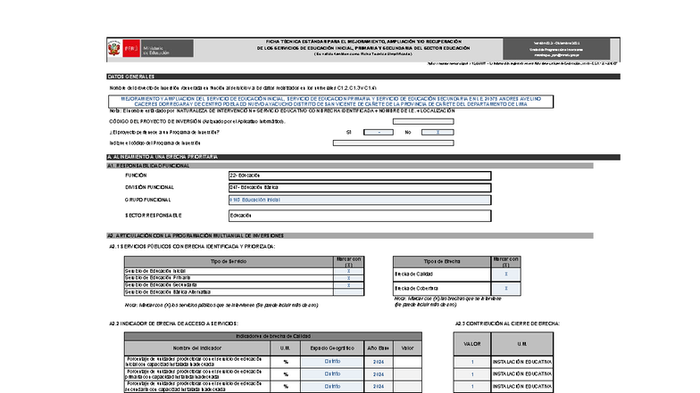 Ficha Técnica Estándar para Mejoramiento de Servicios Educativos ...