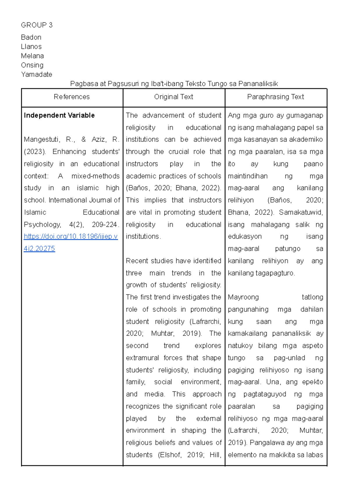GROUP 3: Qualitative Research on Muslim Students' Experiences in ...