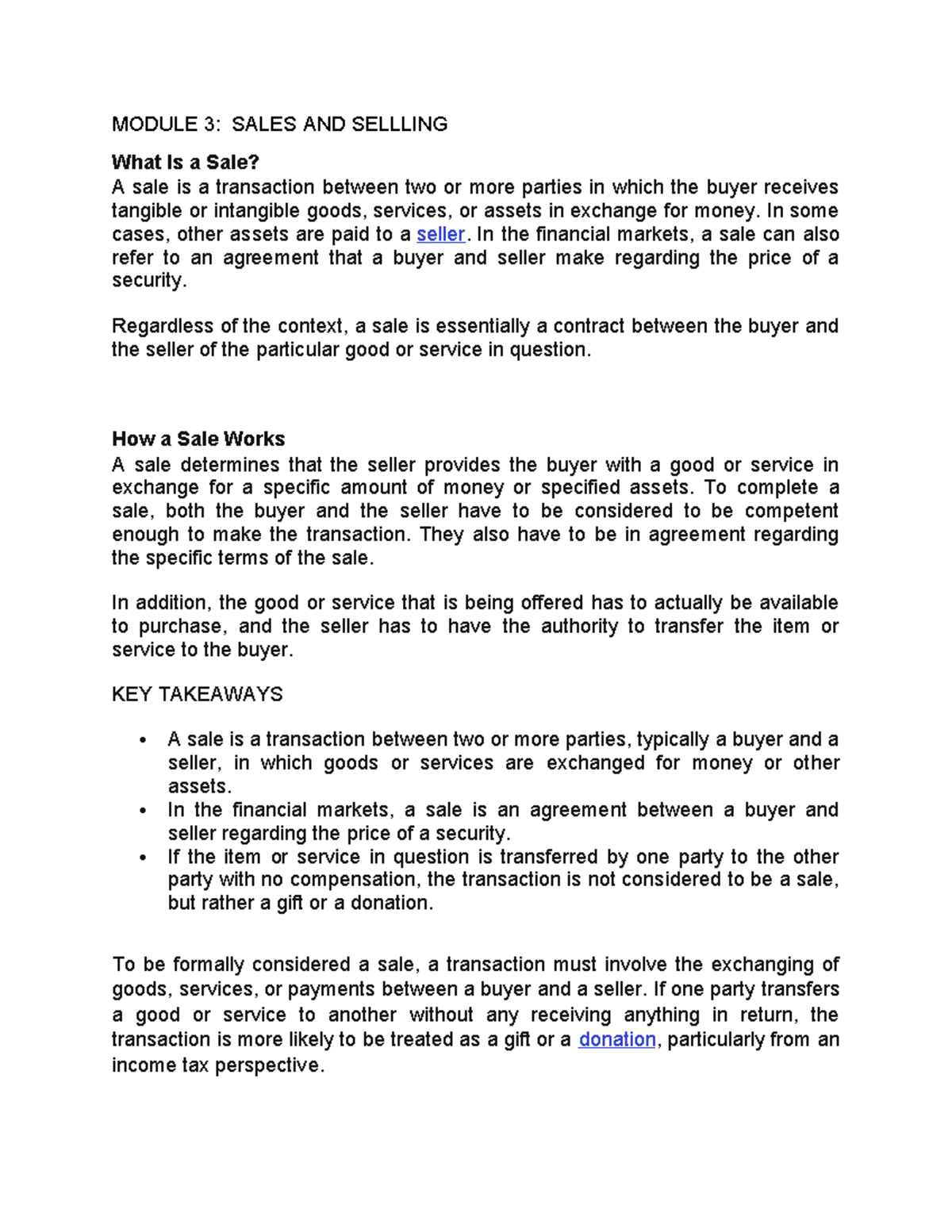 Module 3: Understanding Sales Transactions and Their Dynamics - Studocu