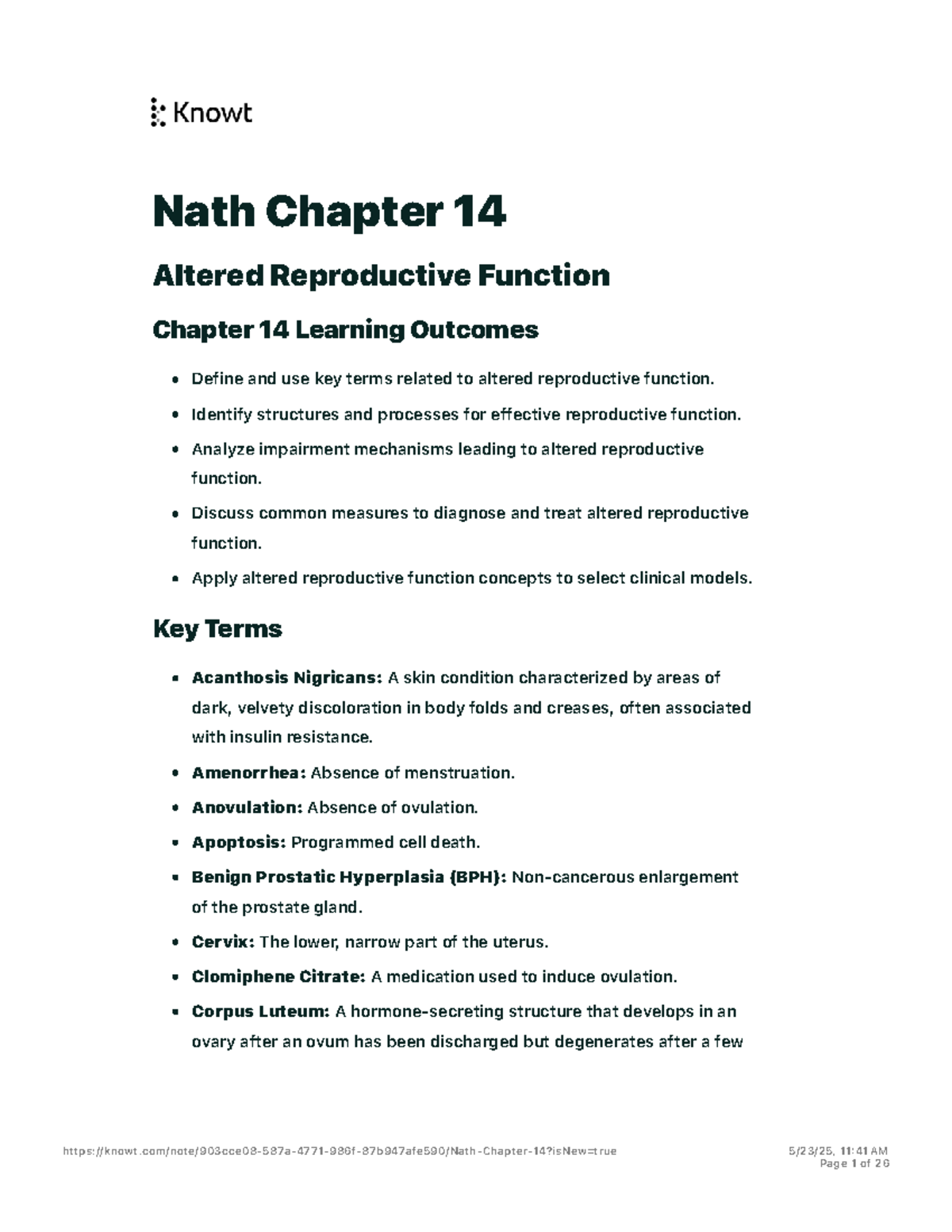 Nath CH 14 Study Notes: Understanding Altered Reproductive Function ...