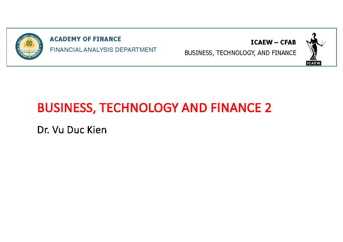 ICAEW CFAB Business, Technology, and Finance Chapter 7: The Finance ...
