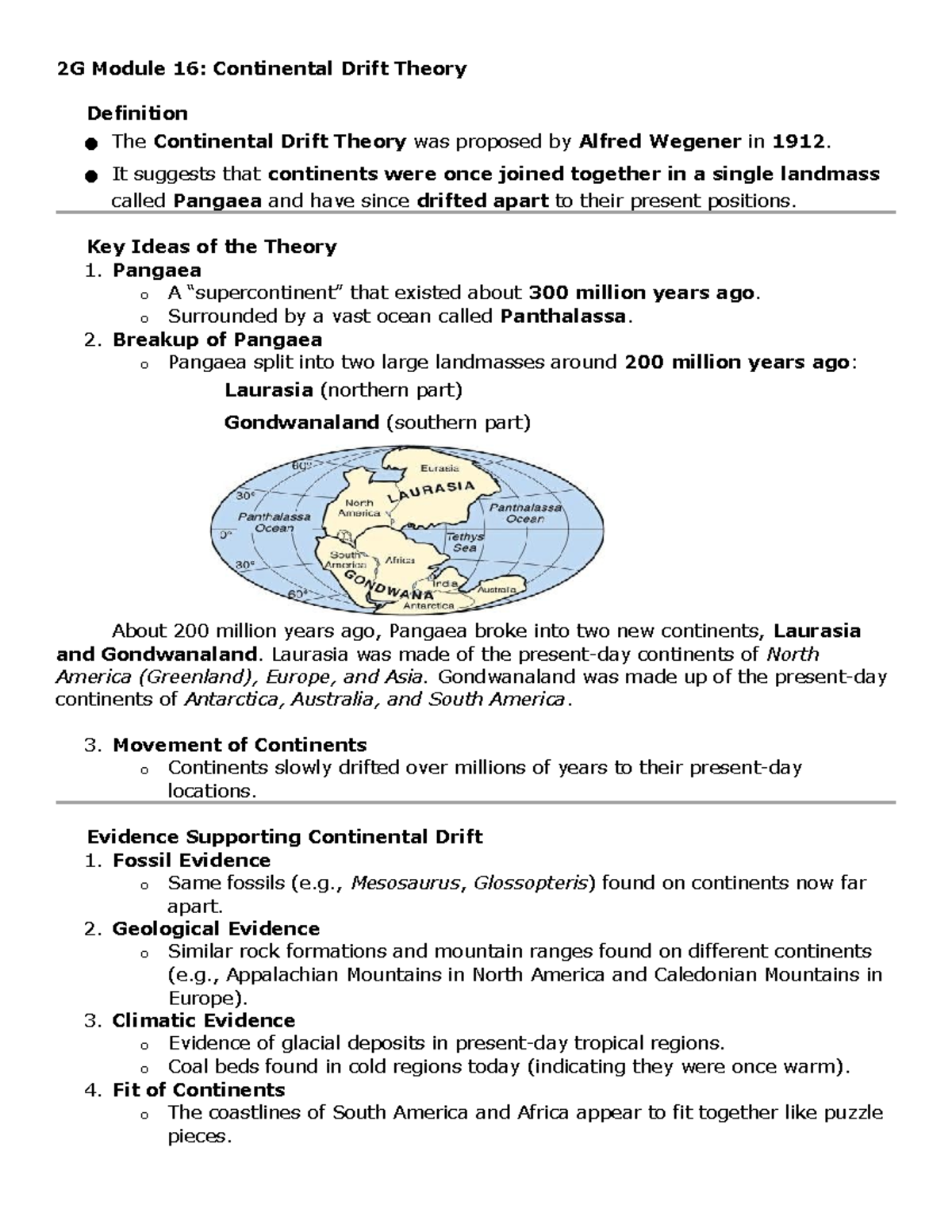 Continental Drift Theory: Key Concepts & Evidence (2G Module 16) - Studocu
