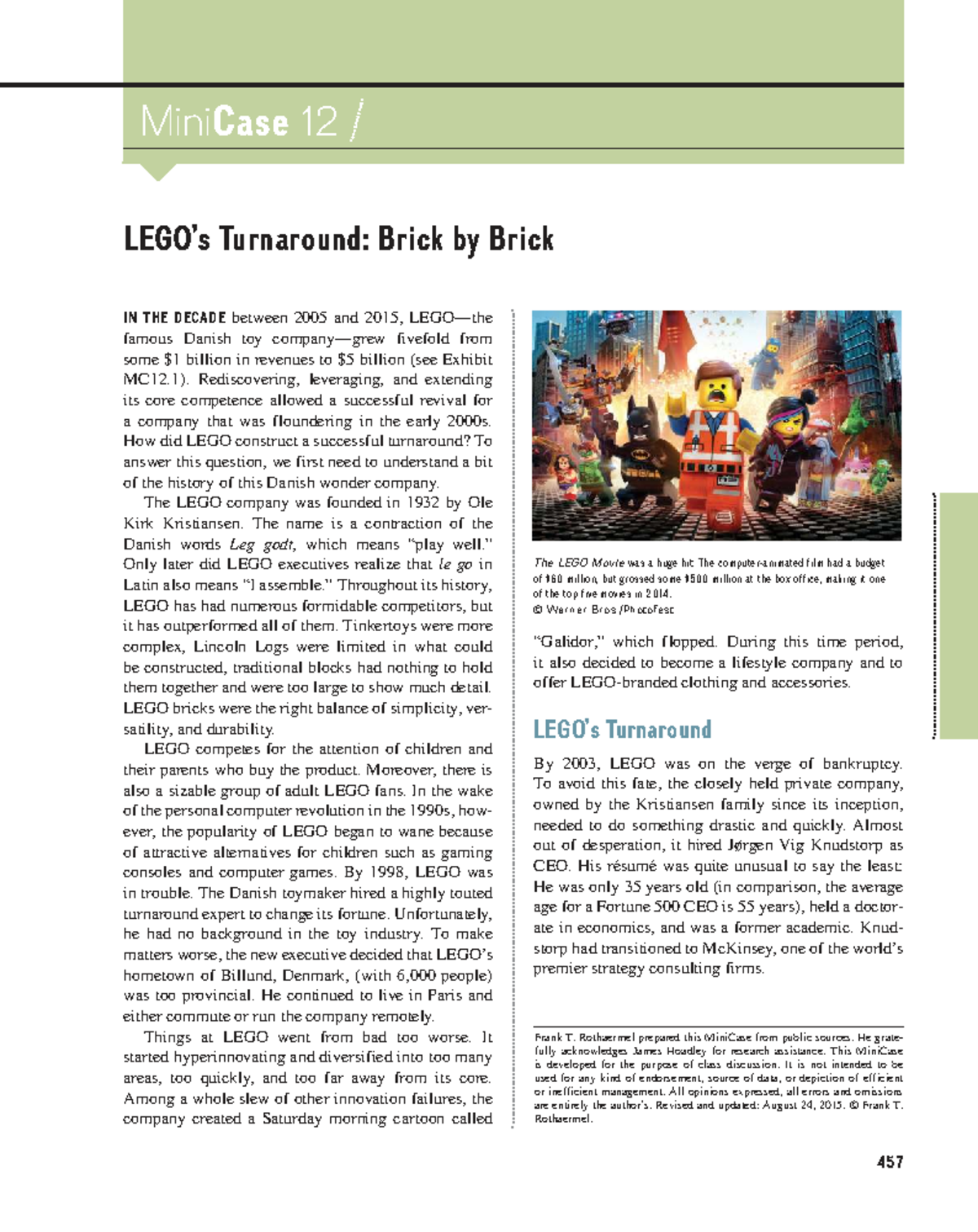 MiniCase 12: LEGO's Turnaround Strategy (2005-2015) - Studocu