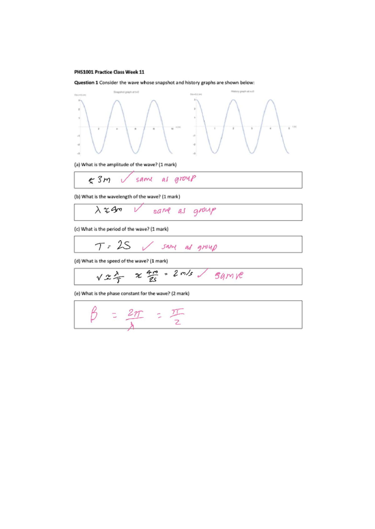 PHS1001 Week 11 Practice Class Questions on Wave Properties and Lenses ...
