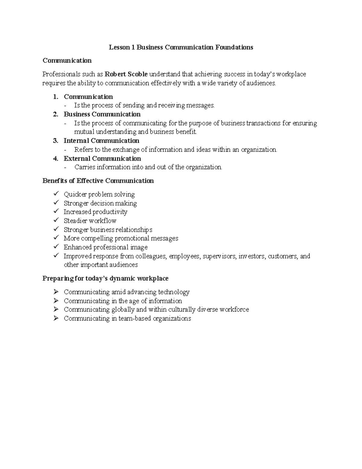 Lesson 1 Business Communication Foundations - Lesson 1 Business ...
