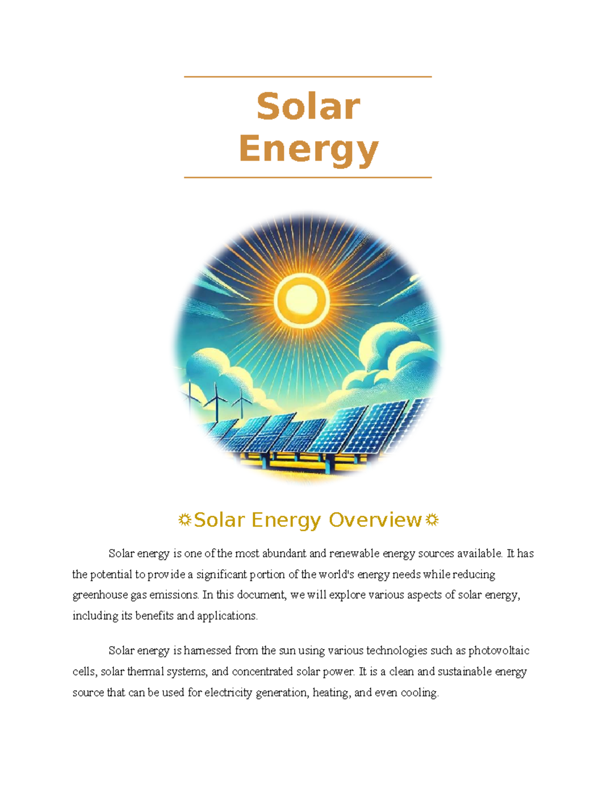 Project 4: Overview of Solar Energy Technologies and Benefits - Studocu