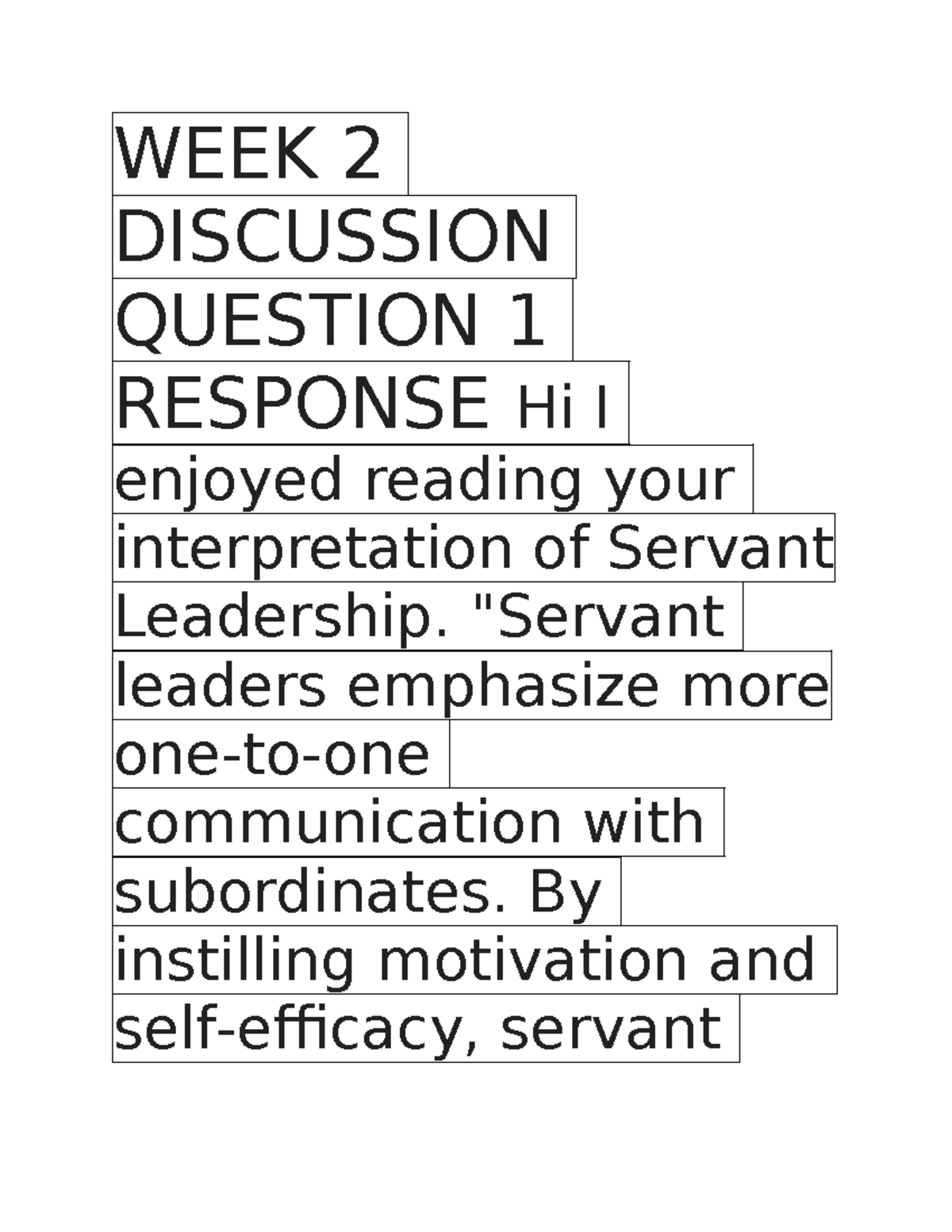 HS 2nd Week Discussion Q1 Response on Servant Leadership - Studocu