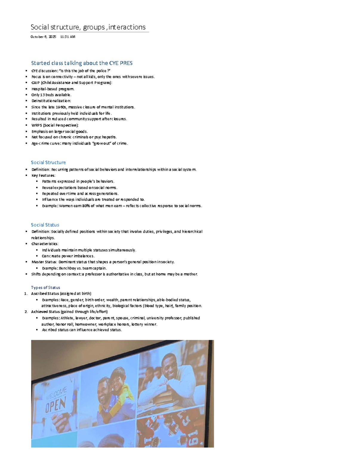Social Structure & Group Interactions: Week 6 Notes (CYE) - Studocu