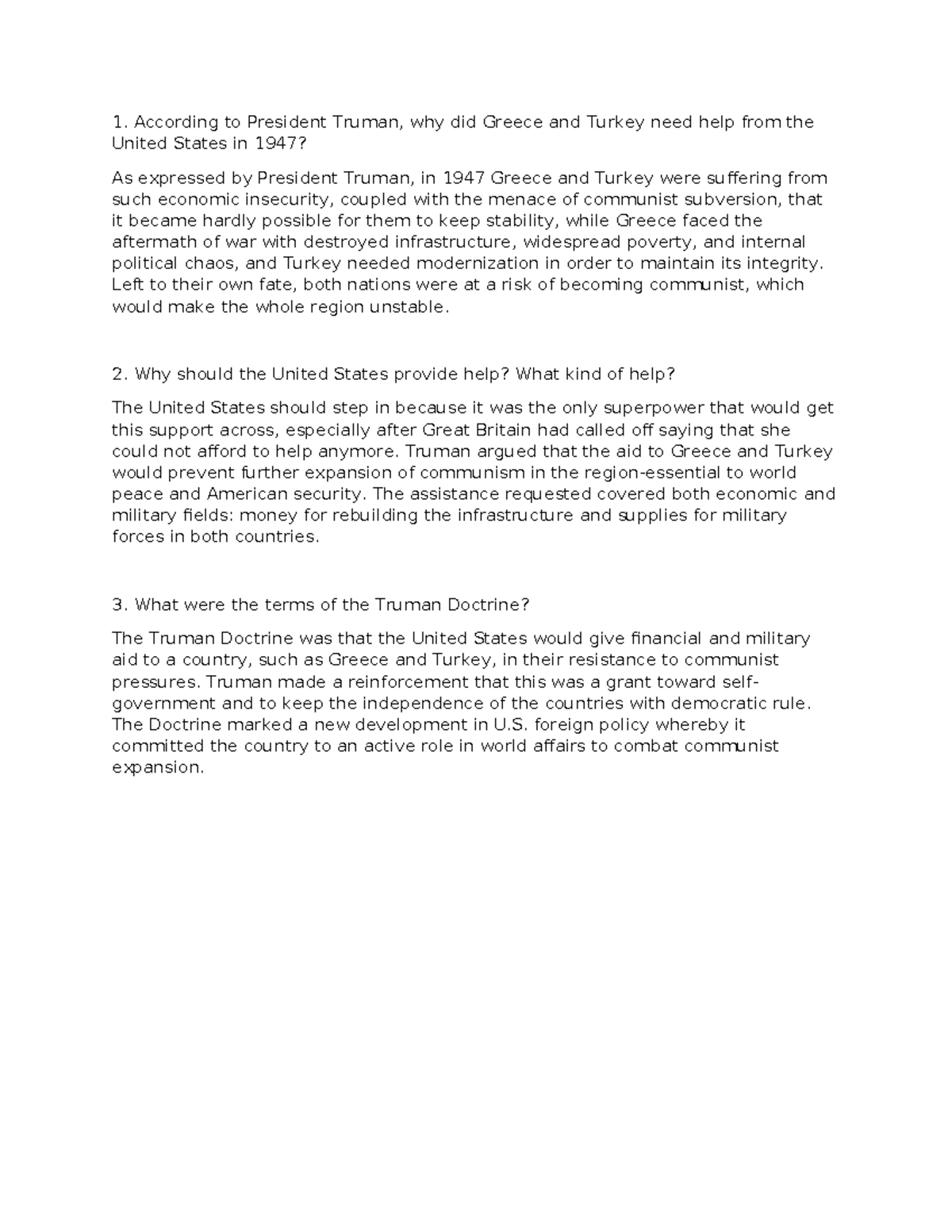 Module 10 Interactive Activity: Analysis of Truman's Doctrine - Studocu