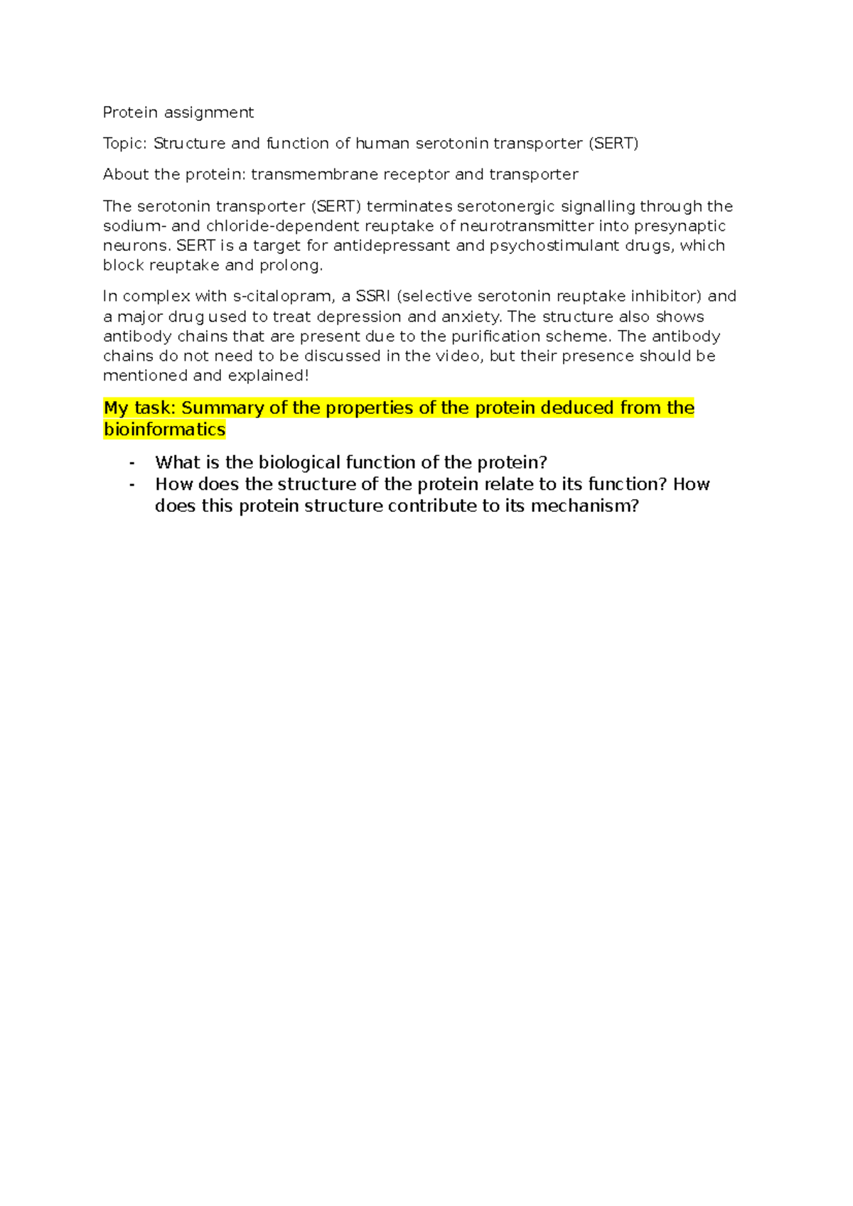 Protein assignment: Structure and function of human serotonin ...