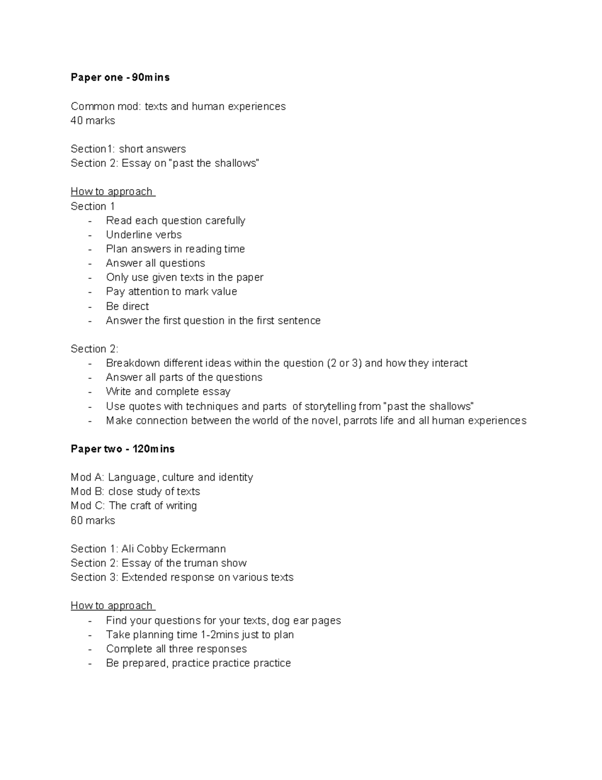 HSC English Papers Guide: Common Mod & Text Analysis Strategies - Studocu