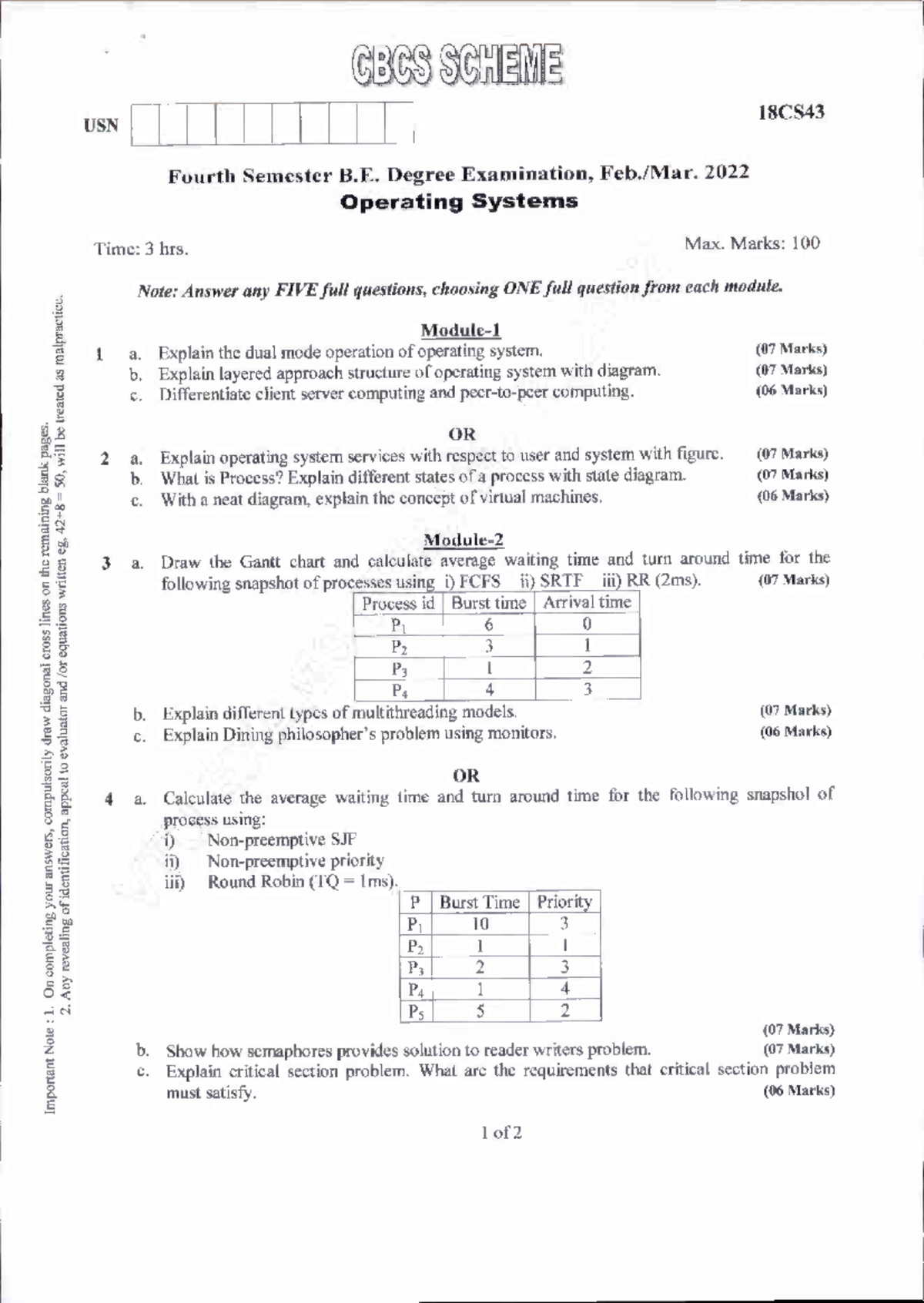 Operating Systems Model Question Paper - 18CS43 (Feb-March 2022) - Studocu