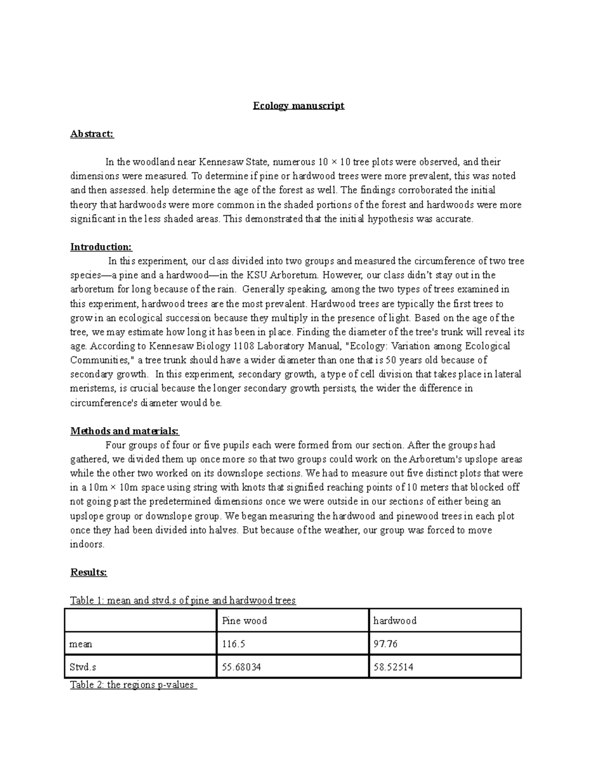 Ecology manuscript - rough draft - Ecology manuscript Abstract: In the ...