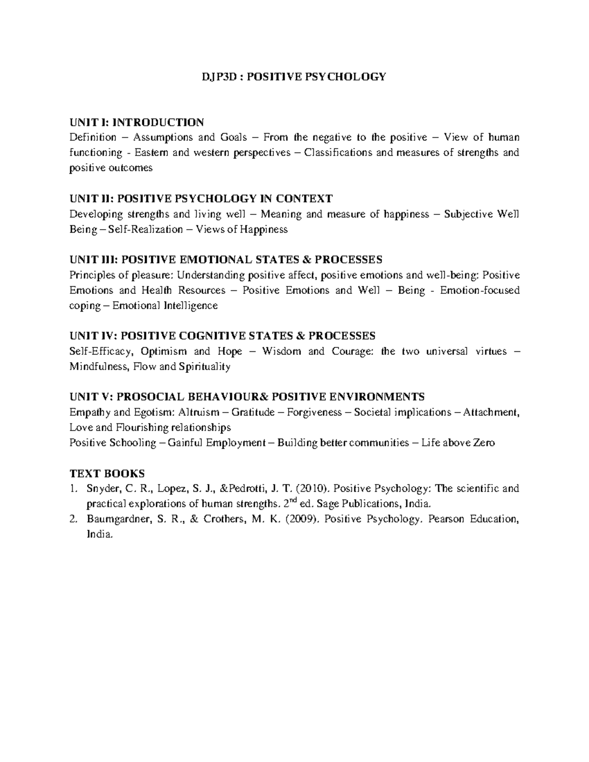 B0fef580ae124e5 - DJP3D : POSITIVE PSYCHOLOGY UNIT I: INTRODUCTION ...