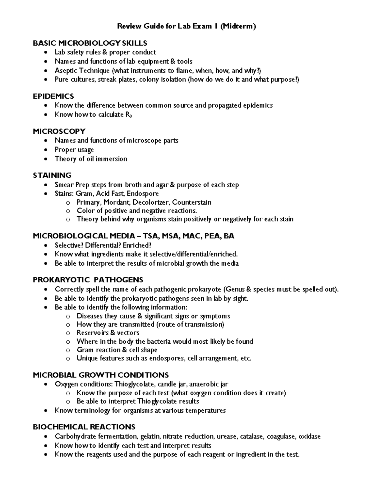Review Guide for Microbiology Lab Exam 1 (Midterm) - Studocu