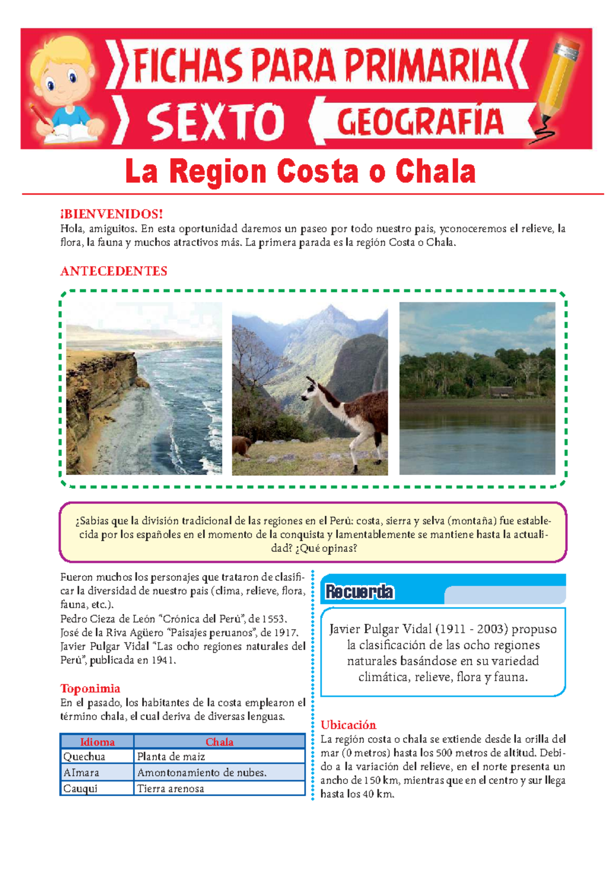 Ecosistema de la Región Costa o Chala: Un Paseo por Perú - Studocu