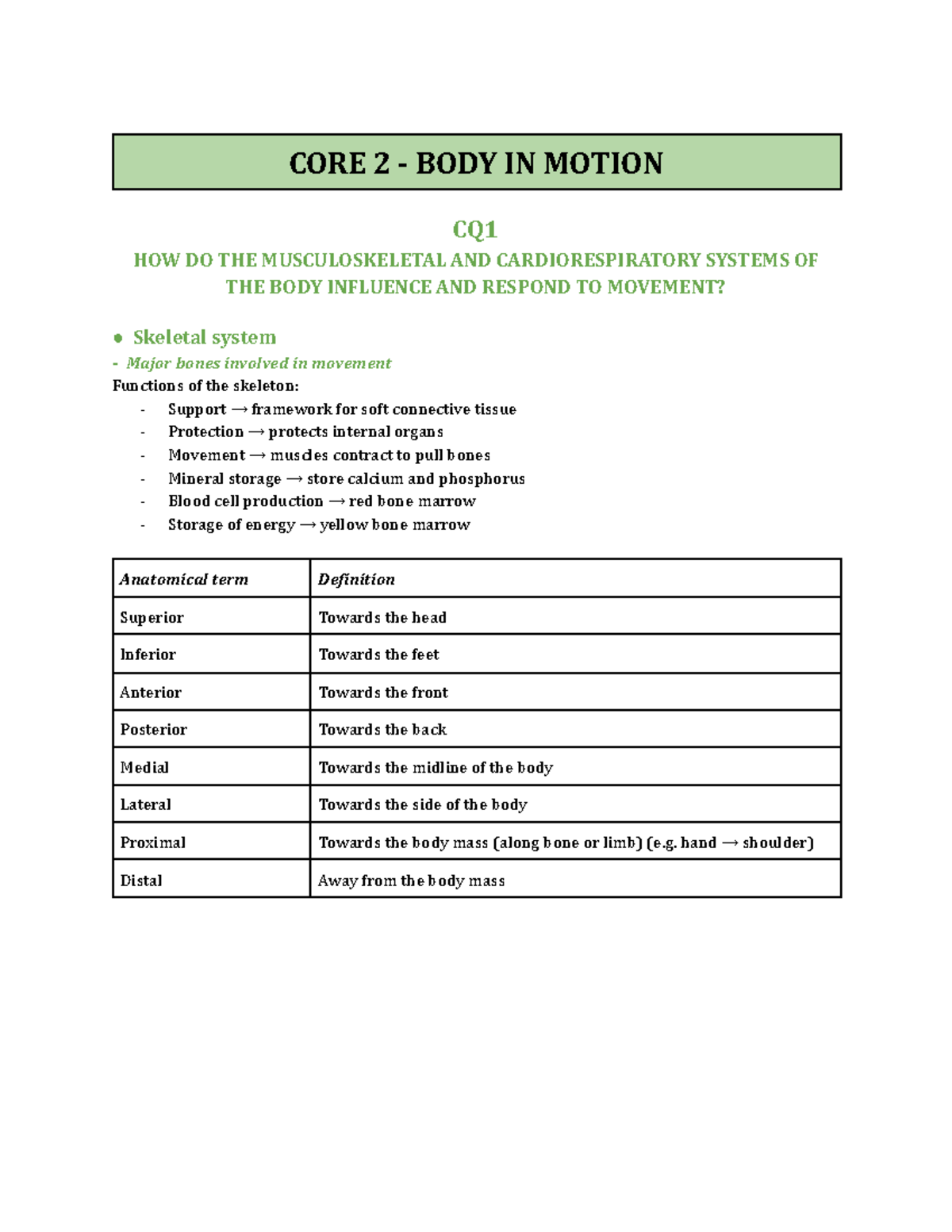 CORE 2 BODY IN MOTION: Musculoskeletal & Cardiorespiratory Systems ...