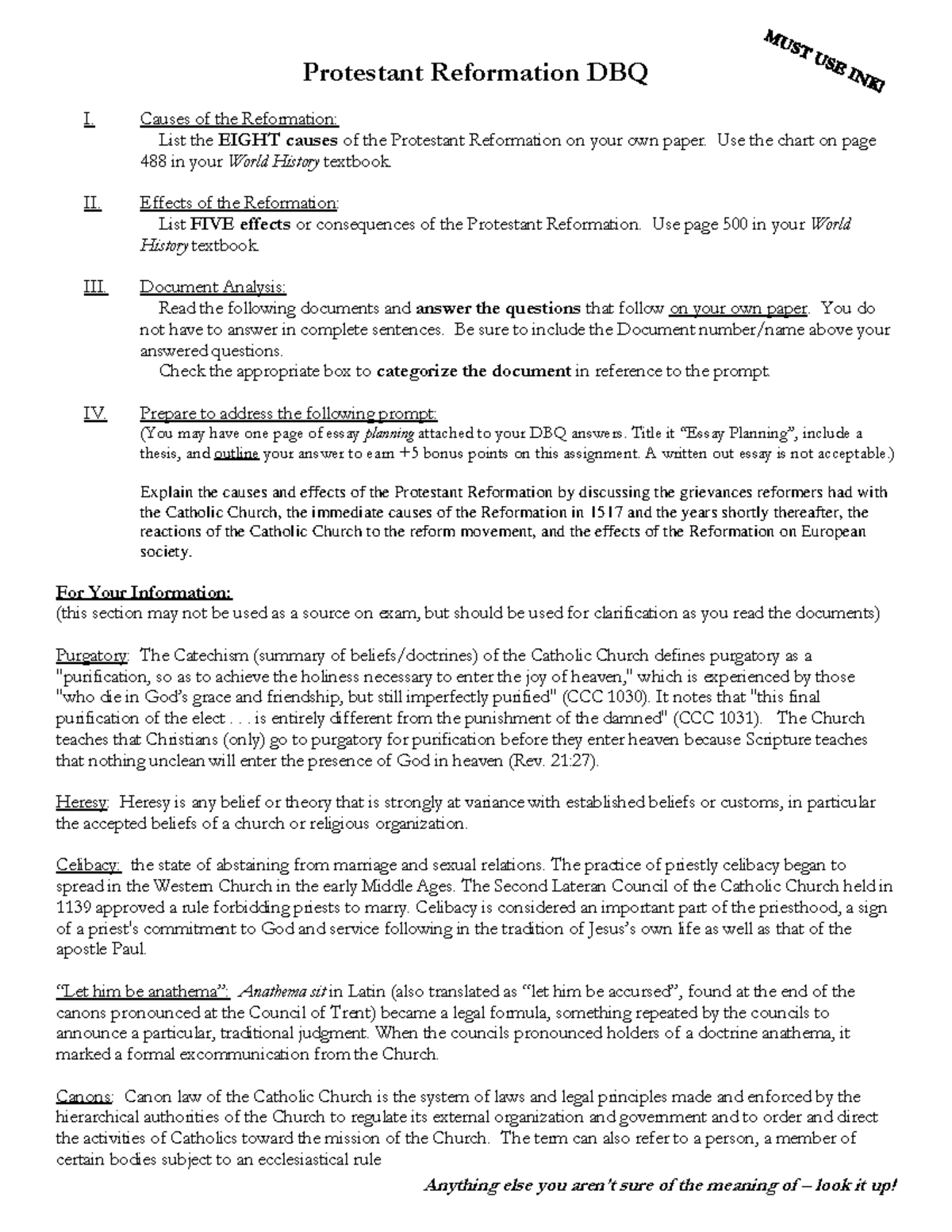Protestant Reformation DBQ: Causes, Effects, and Document Analysis ...