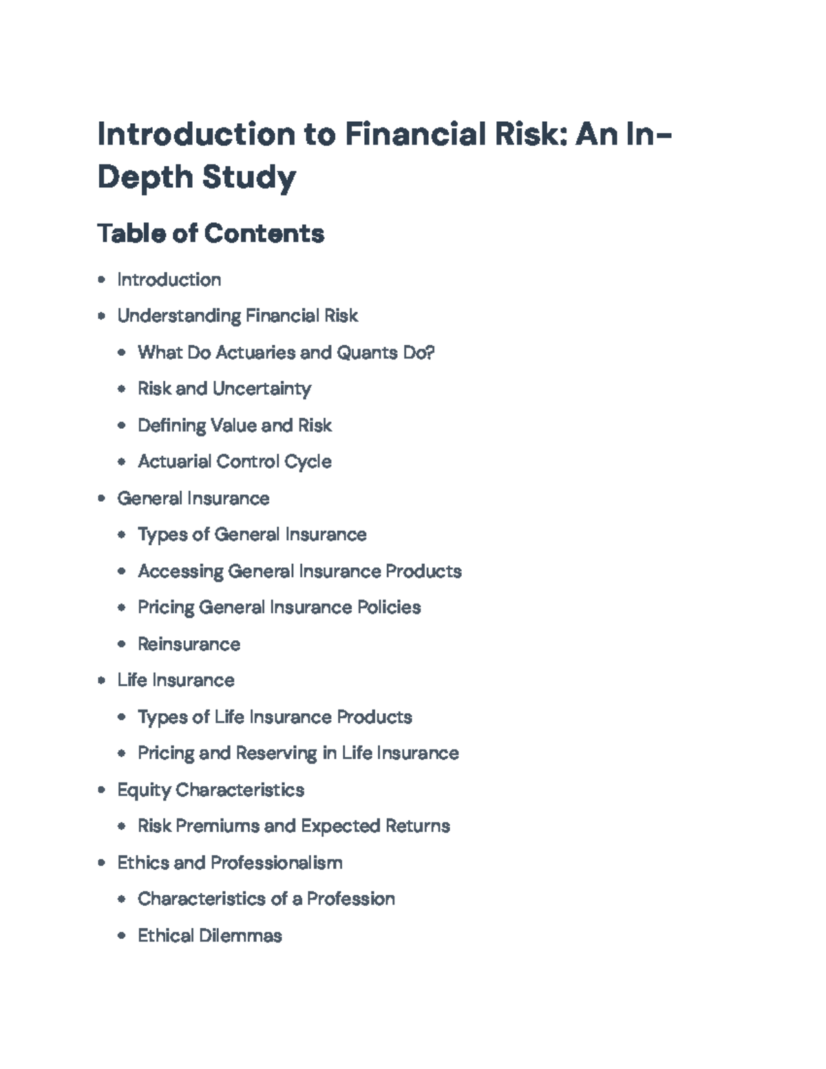 Comprehensive Guide to Financial Risk and Insurance Principles (FIN301 ...