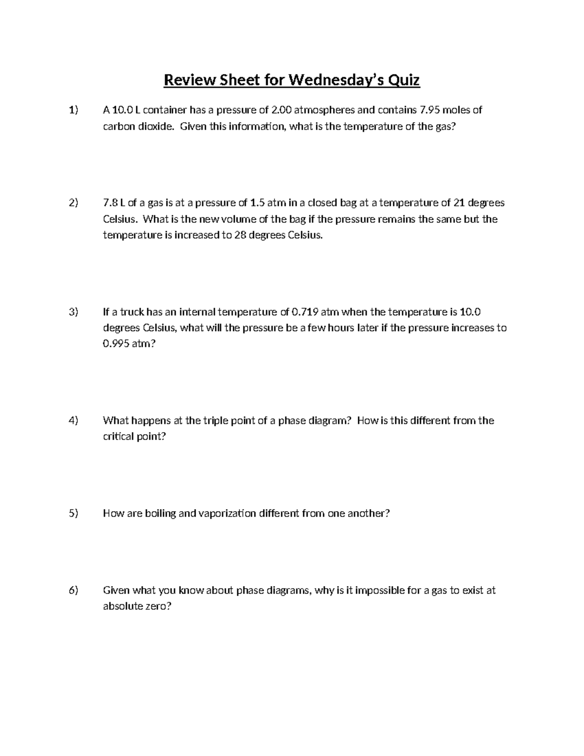 Gas Laws and KMT Review Sheet for Quiz 1 - Studocu