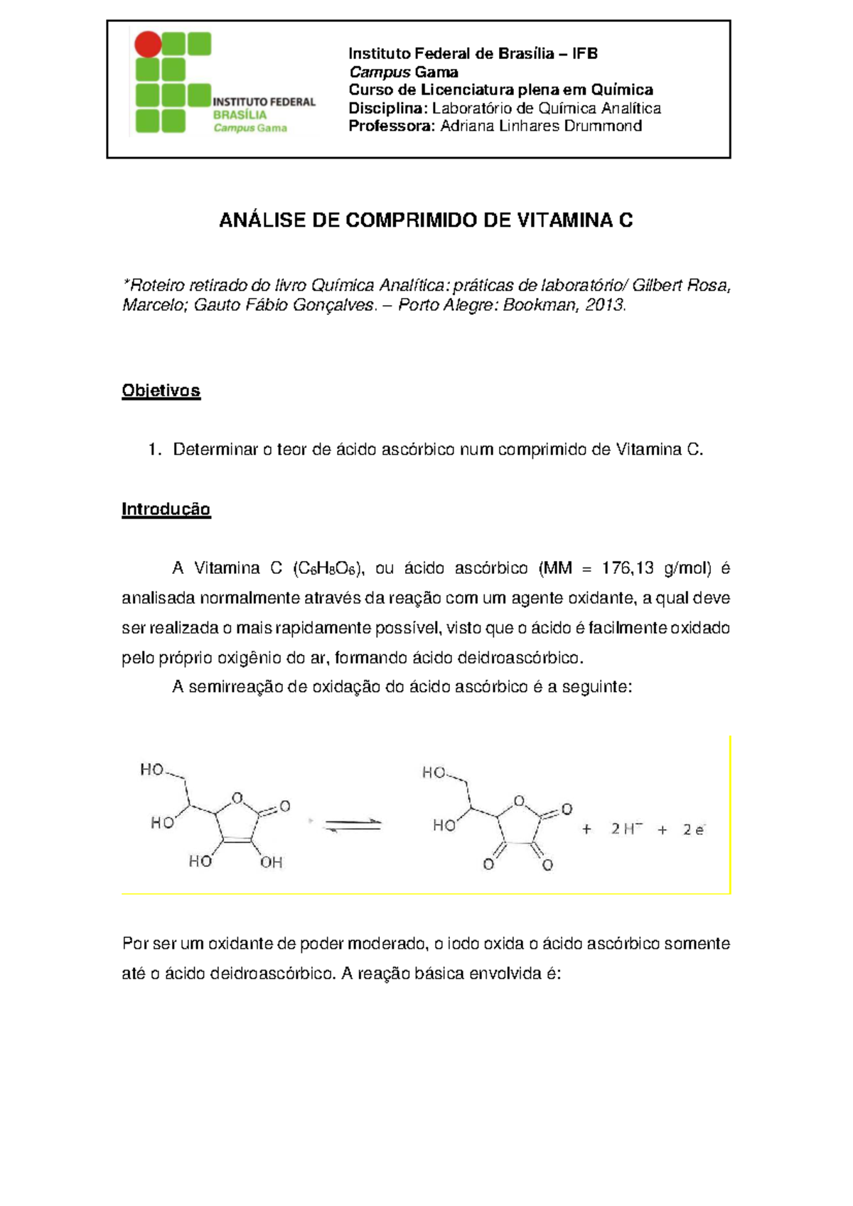 Volumetria de Oxirredução: Análise de Comprimido de Vitamina C - IFB ...