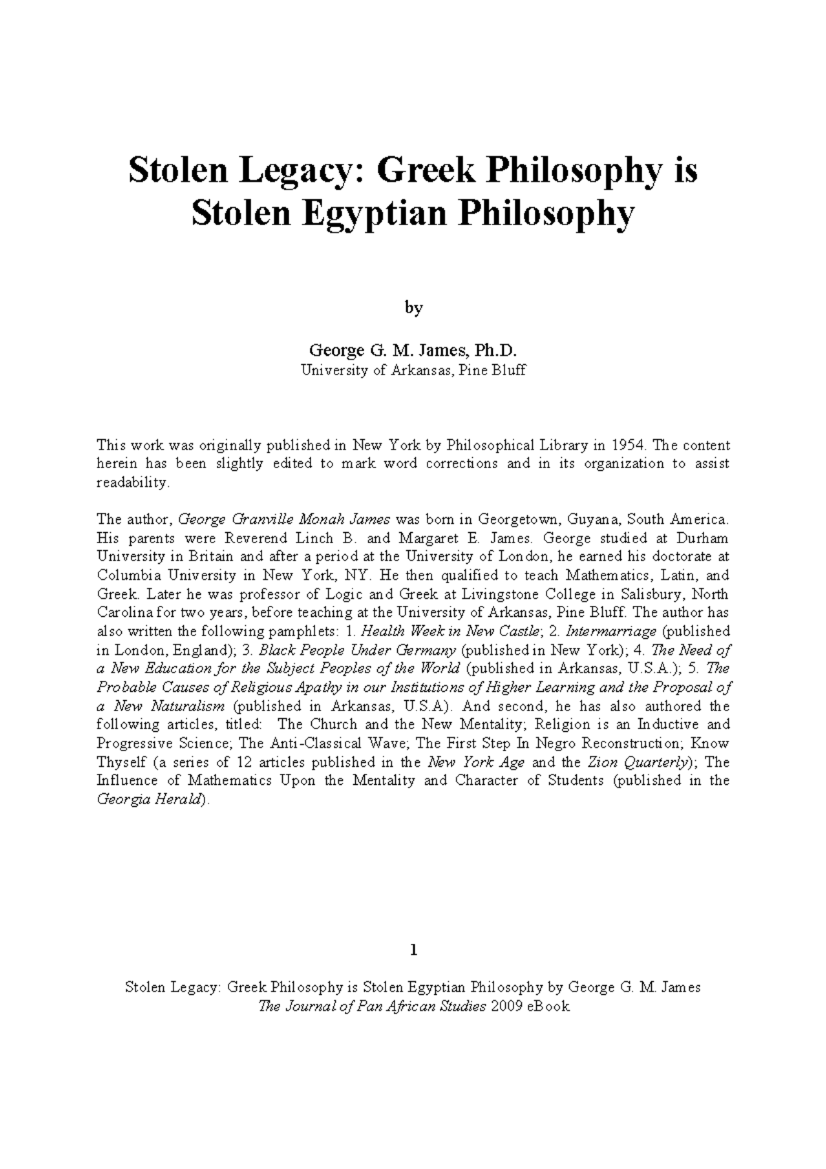 E Book Stolen Legacy - Stolen Legacy: Greek Philosophy is Stolen ...