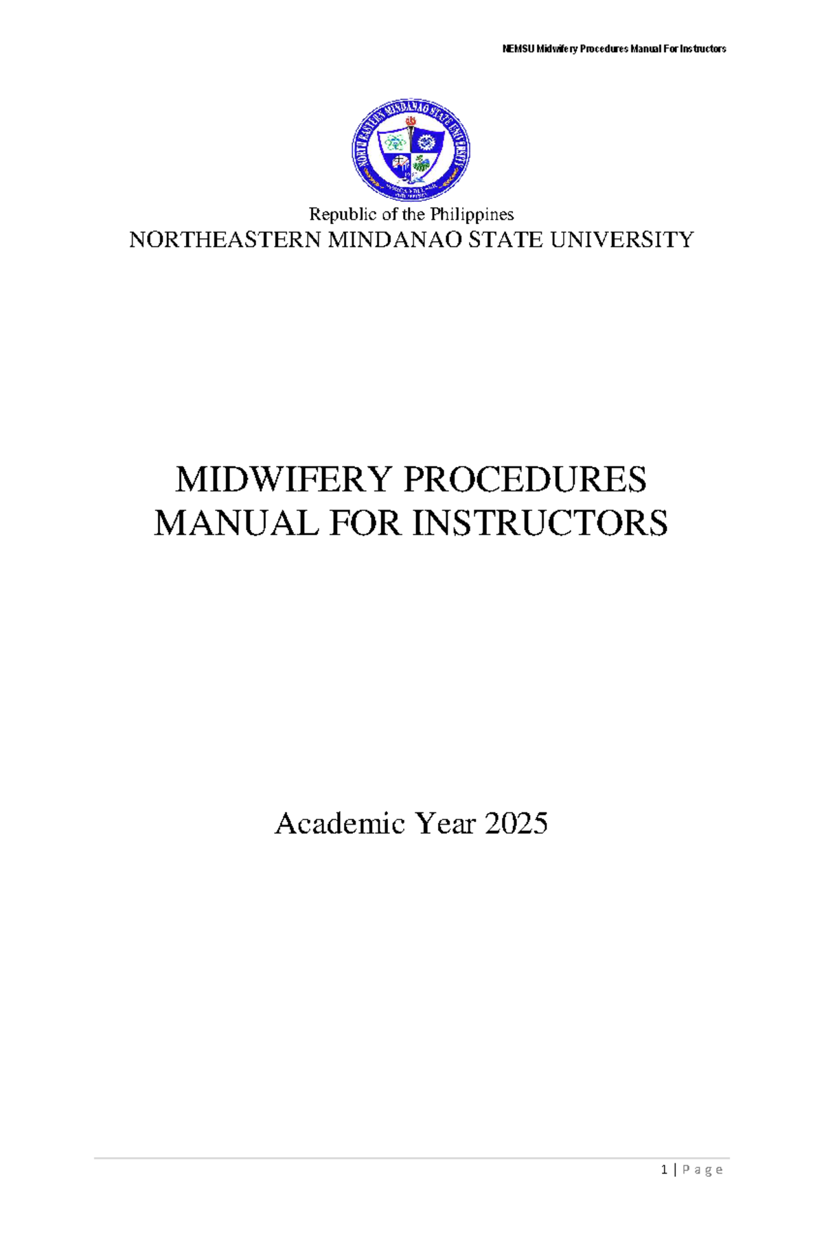 NEMSU Midwifery Procedures Manual for Instructors - MID-CP-101 - Studocu
