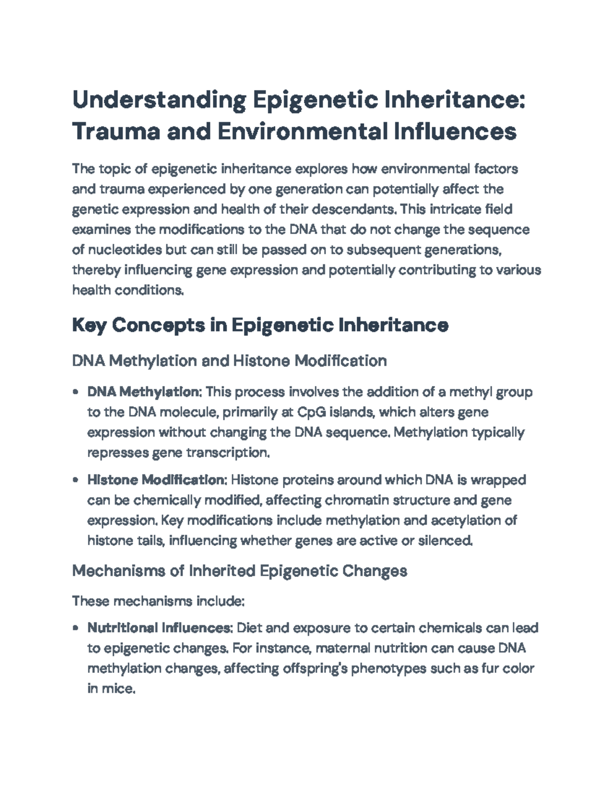 Understanding Epigenetic Inheritance: Trauma and Environmental Impacts ...