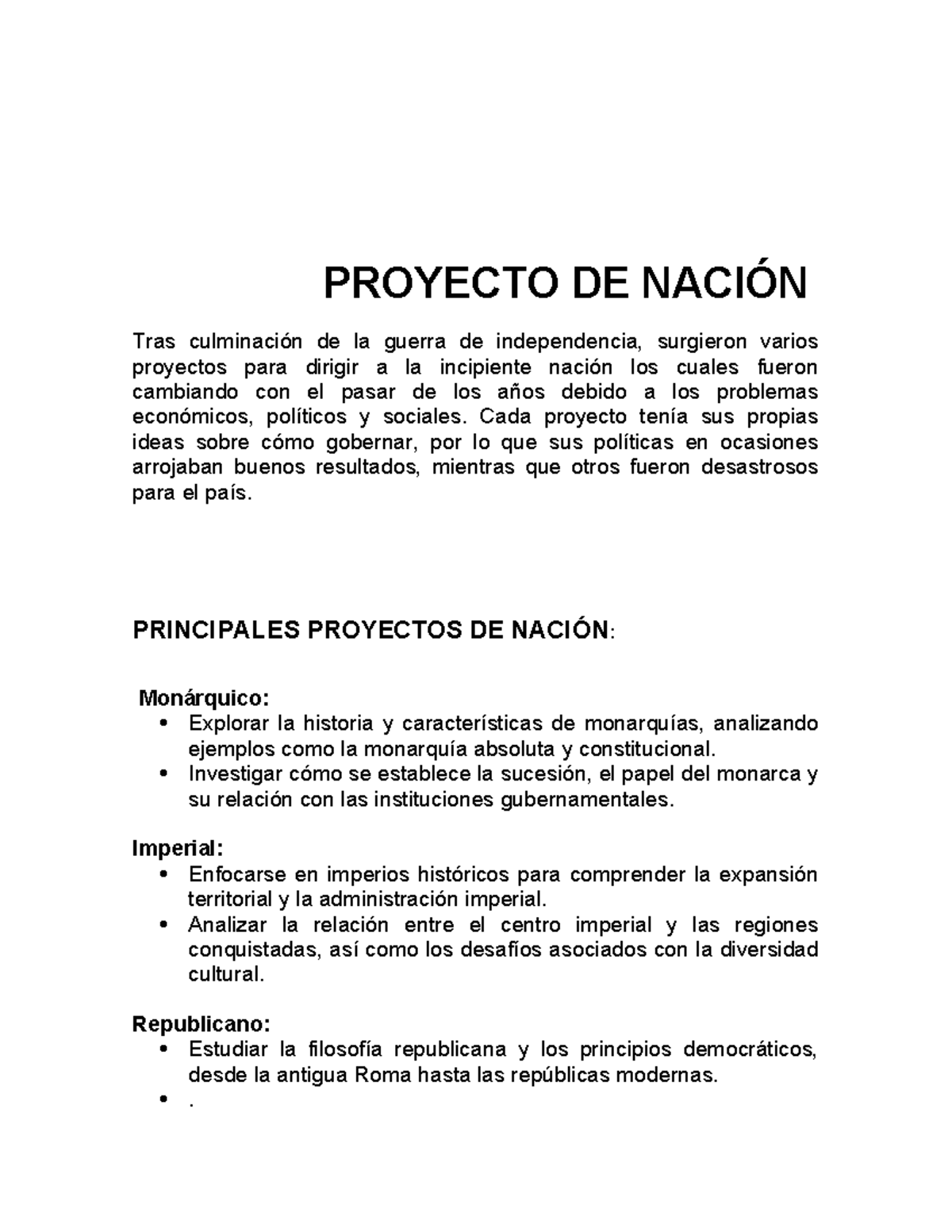 Proyectos de Nación en México: Monárquico, Imperial y Republicano - Studocu