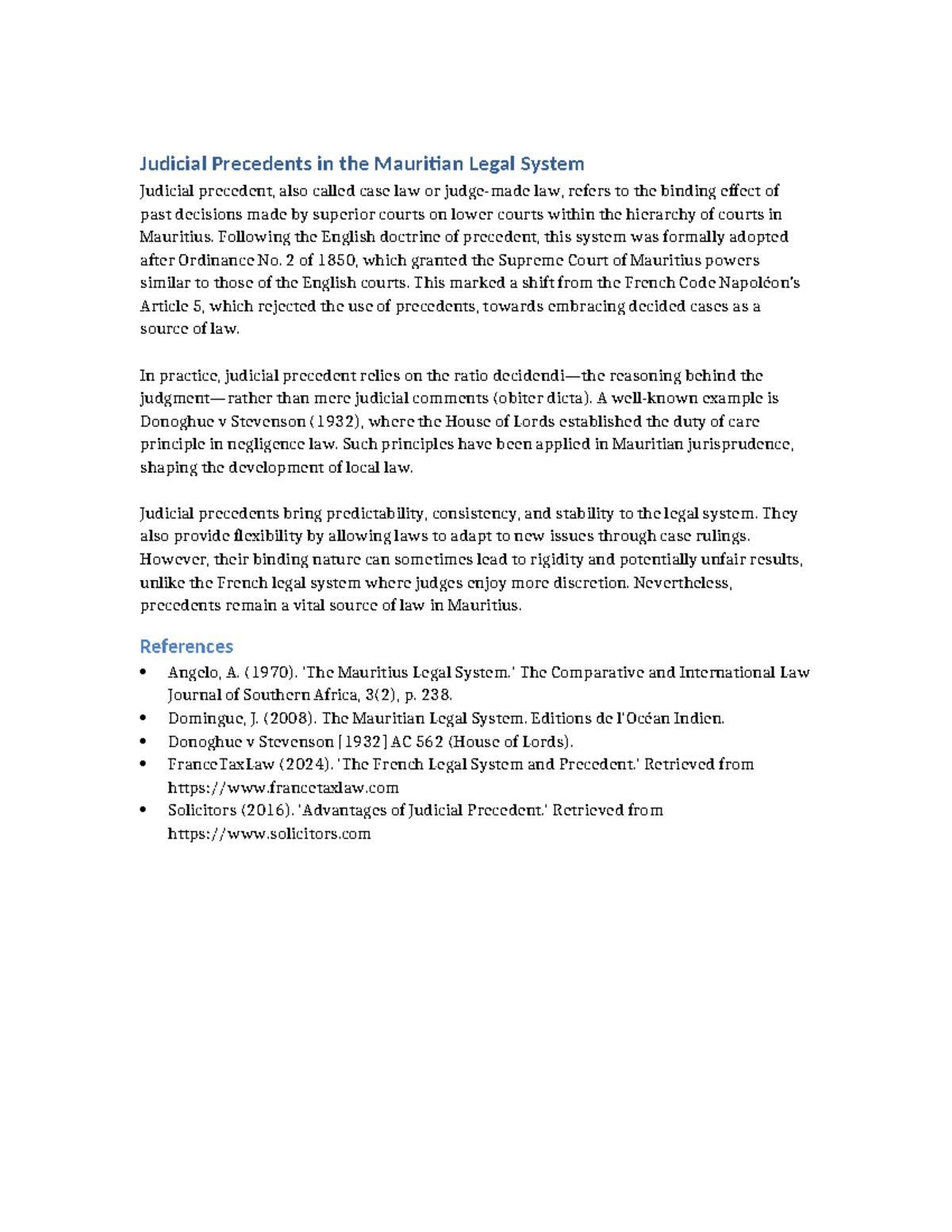 Judicial Precedents in the Mauritian Legal System: An Overview - Studocu