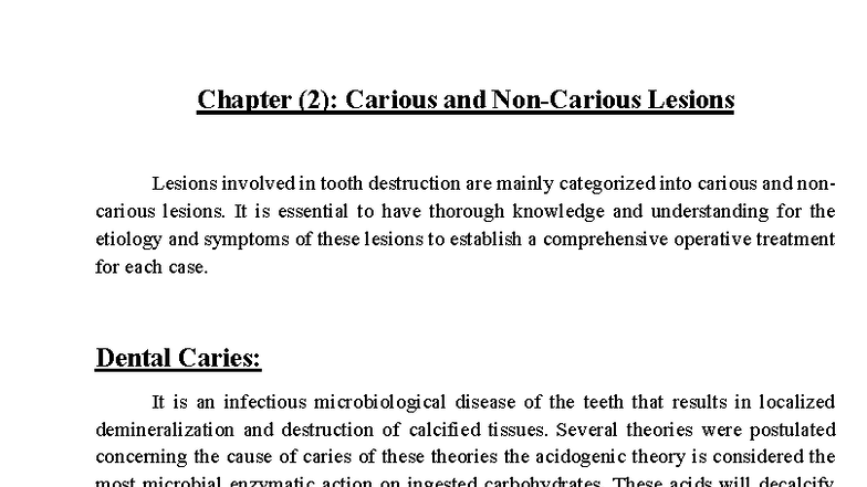 Chapter 2: Carious and Non-Carious Lesions in Tooth Destruction - Studocu