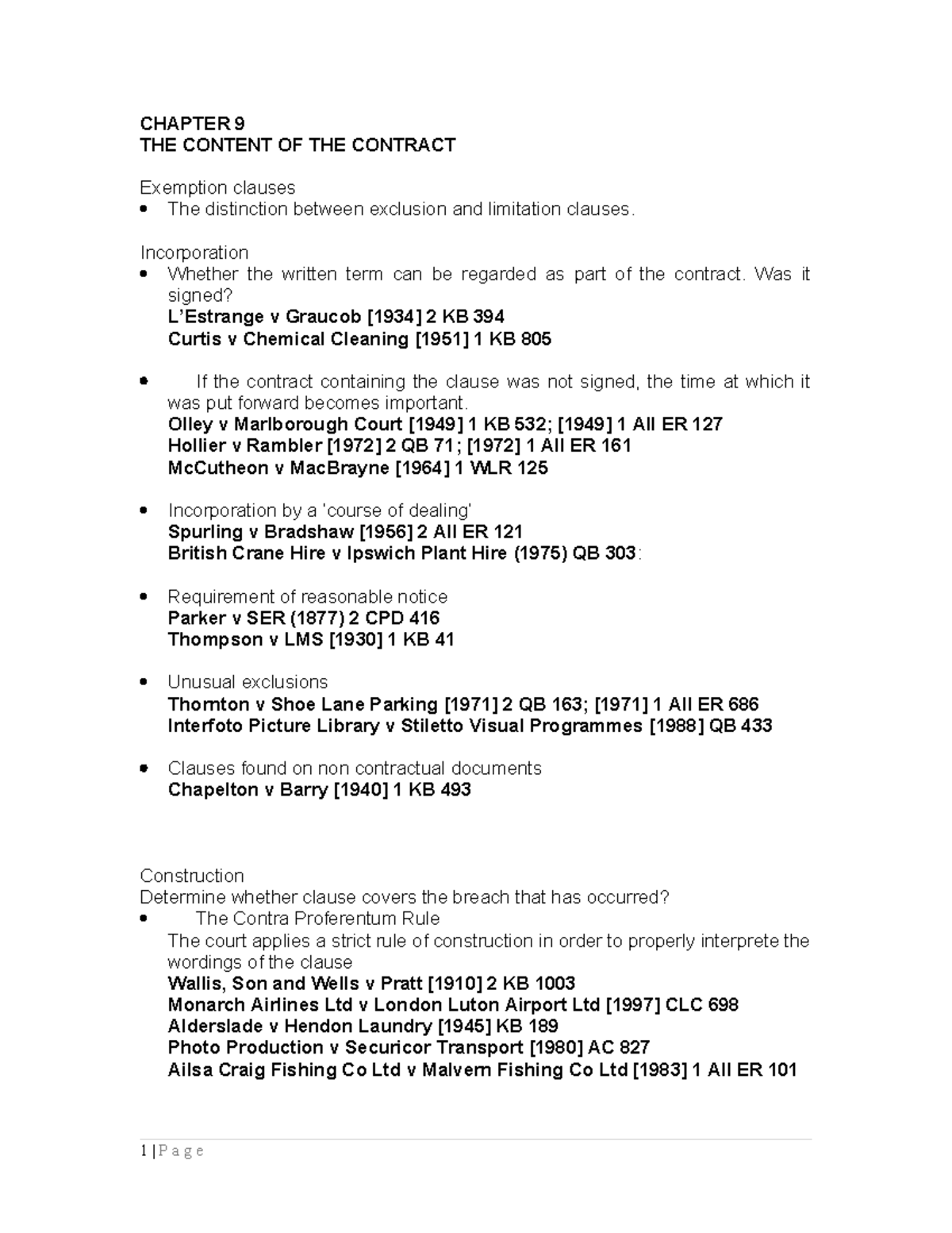 Chapter 9 Lecture Outline - CHAPTER 9 THE CONTENT OF THE CONTRACT ...