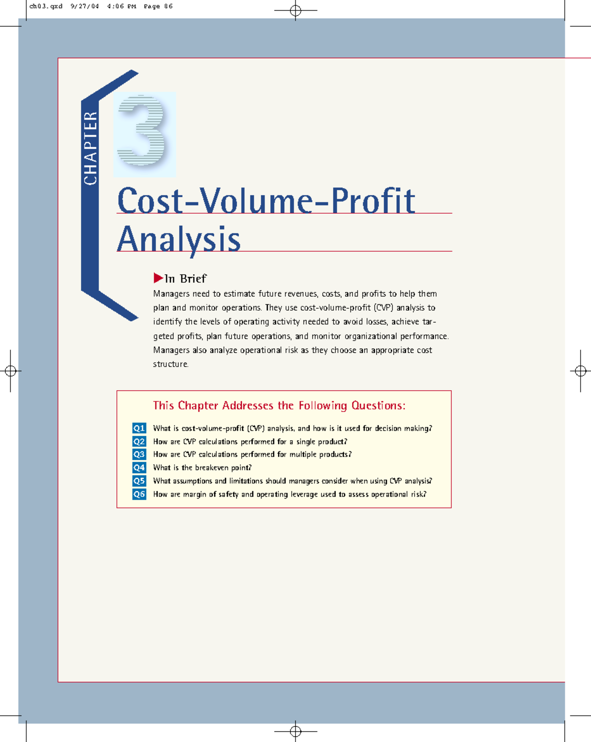 Cost Volume Profit Analysis (CVP) - Chapter 3 Insights - Studocu