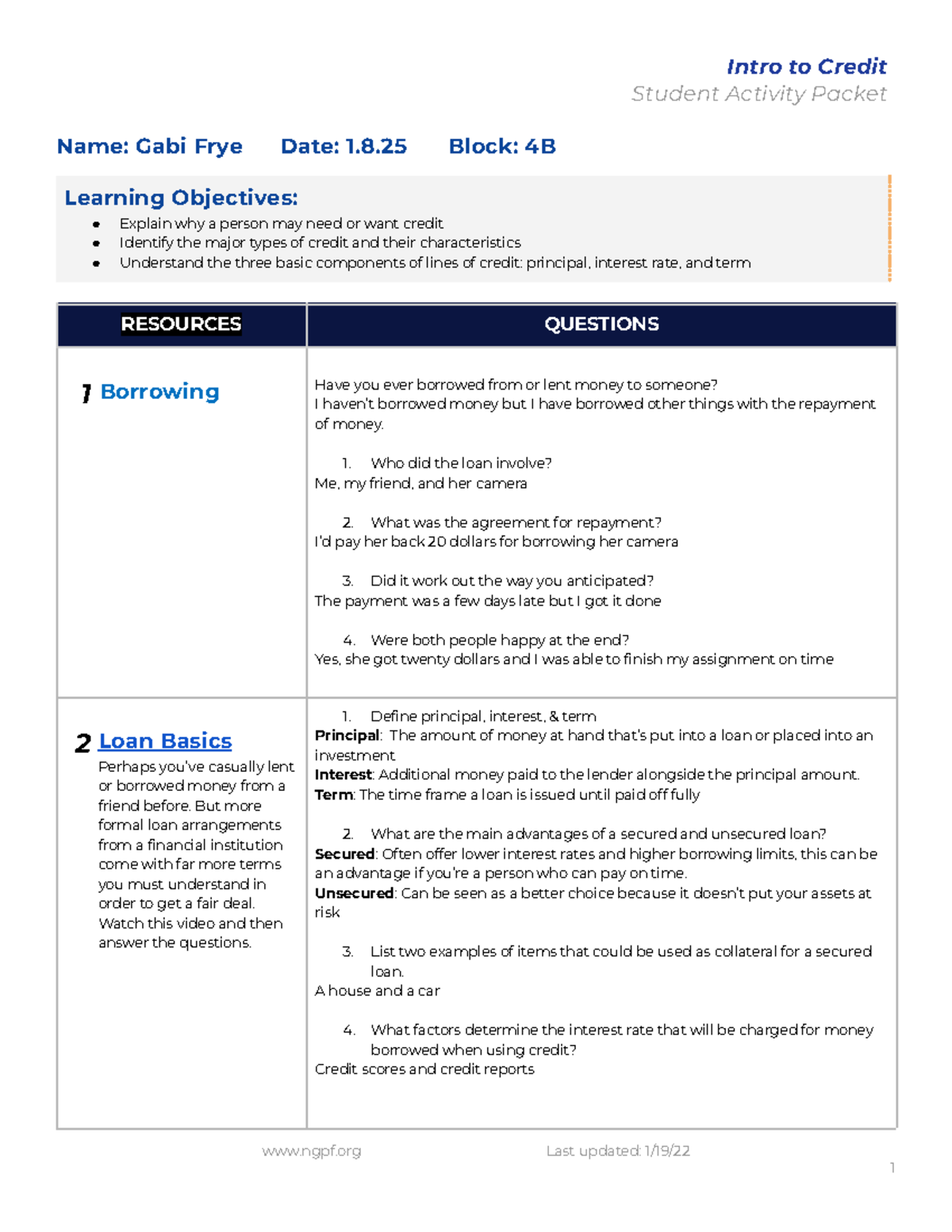 Homework Intro to Credit Student Packet 12-2-24 - Intro to Credit ...
