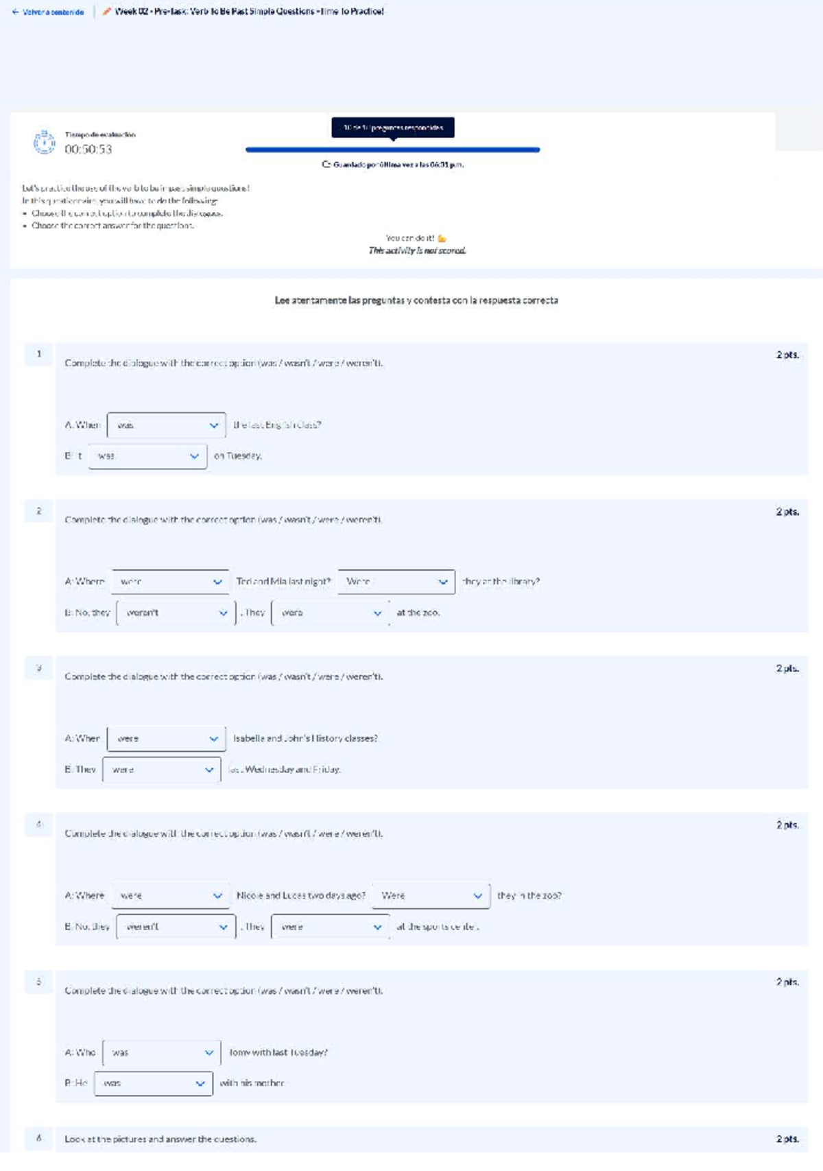 Week 02 - Practice Questions on Verb To Be in Past Simple - Studocu