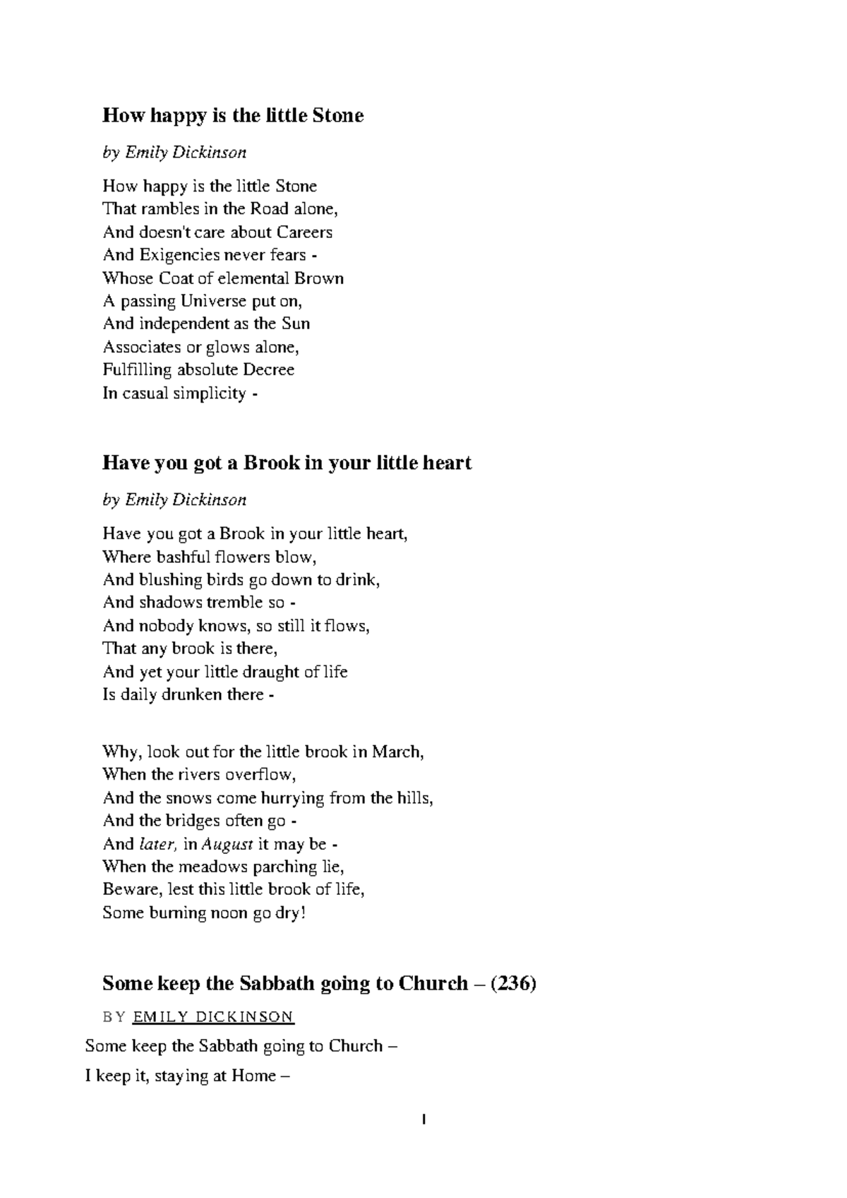 Poems and short stories - How happy is the little Stone by Emily ...