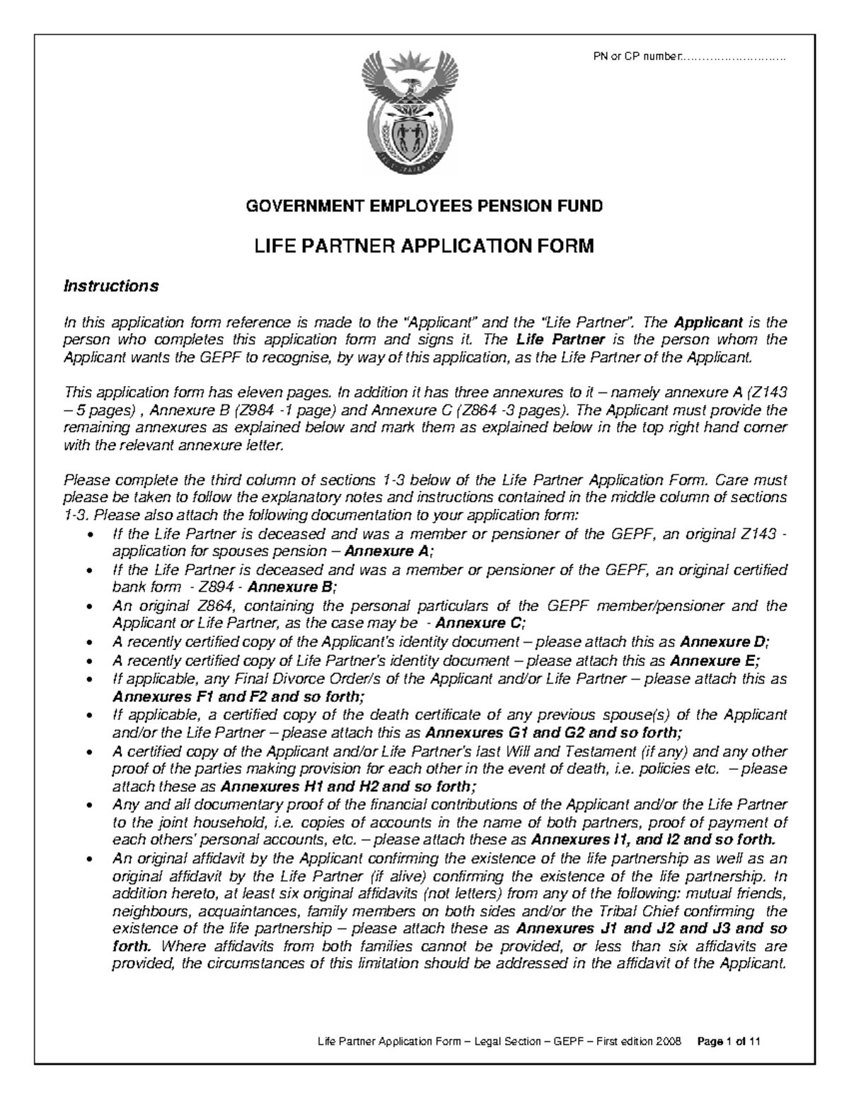 GEPF Life Partner Application Form 2008: Detailed Submission Guide ...