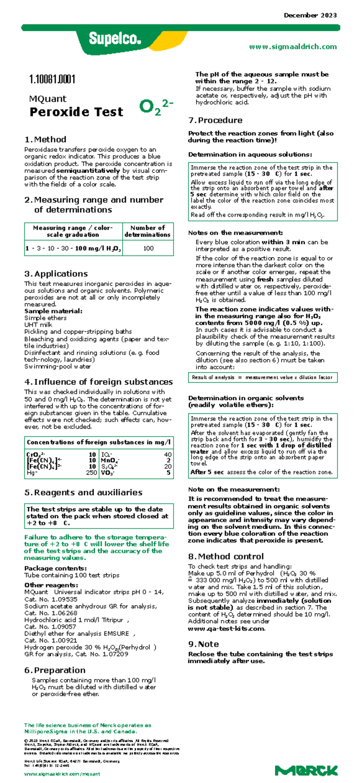 MQuant® Peroxide Test Instructions and Applications (1.10081.0001 ...
