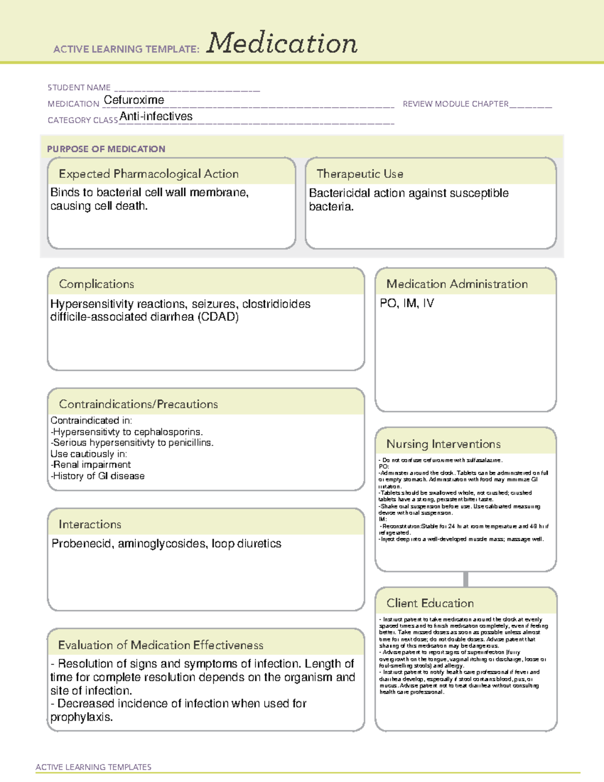 Cefuroxime - ATI template - ACTIVE LEARNING TEMPLATES Medication ...