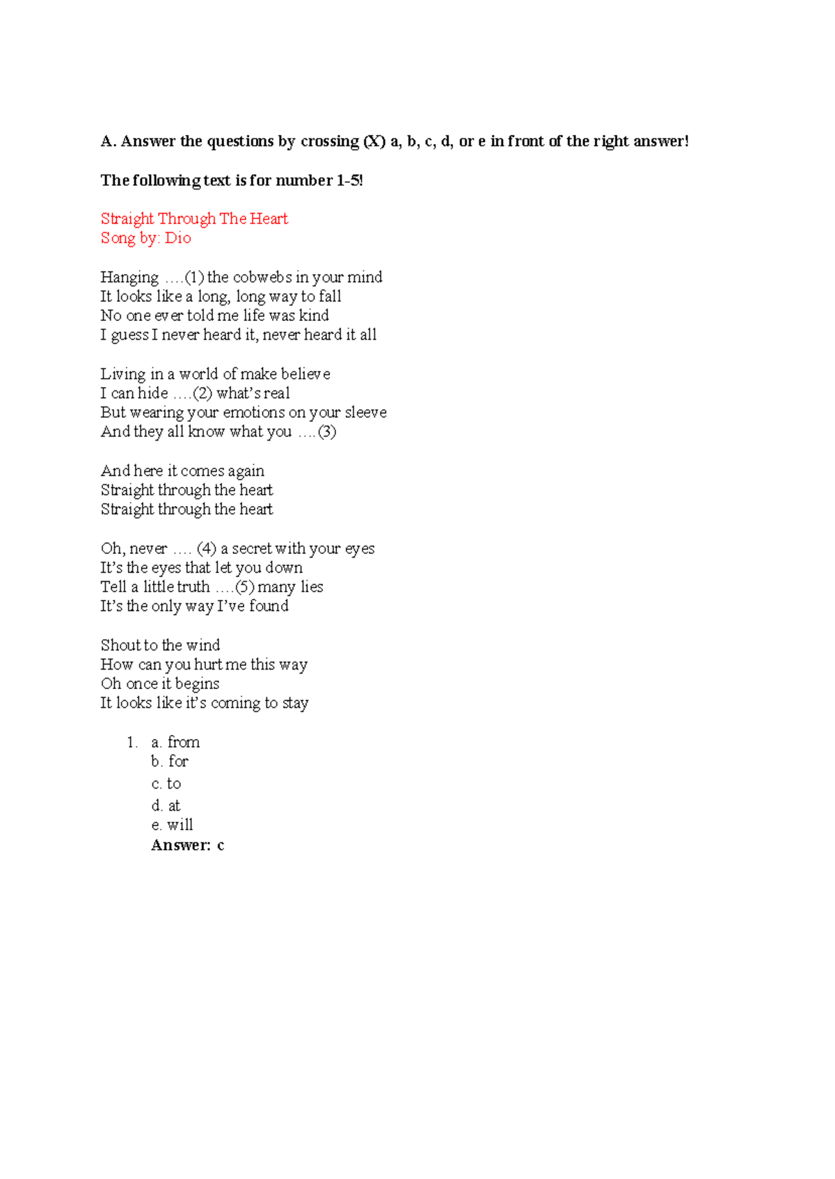 Song Evaluation Questions for Music Lyrics Analysis - Studocu